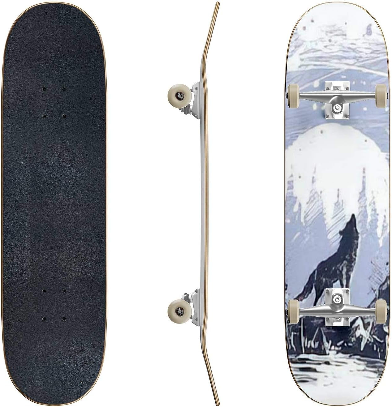 Skateboards Graphic Silhouette Howling Wolf Standing on Stone in Forest ...