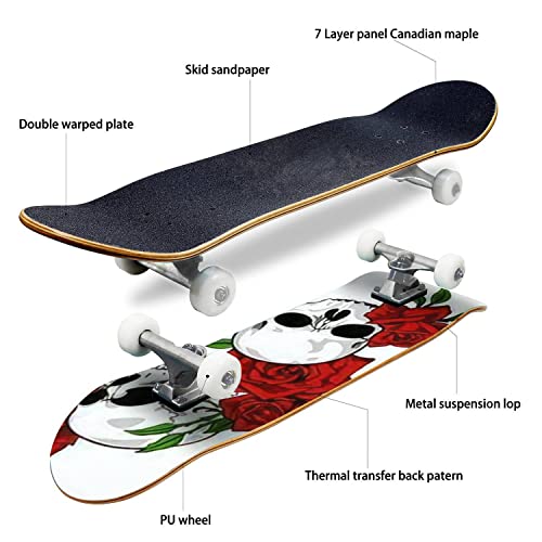 Skateboards Skull and Roses Design as Tatoo Classic Concave Skateboard ...