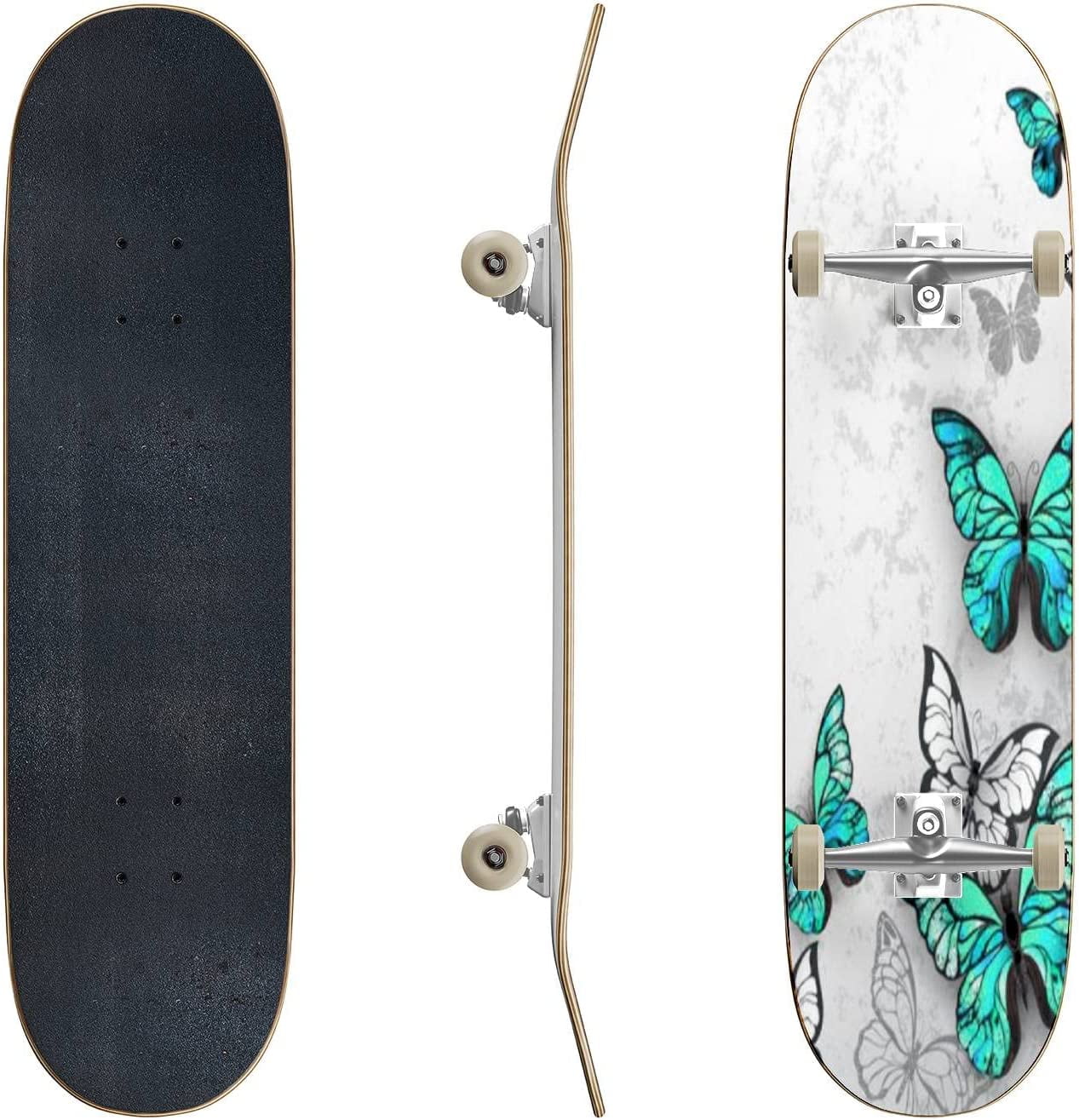 Skateboards Turquoise Blue and White Butterflies Classic Concave ...