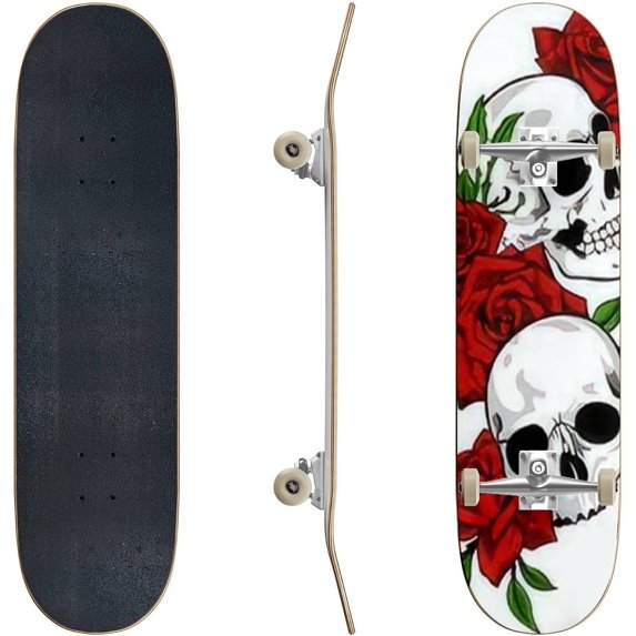 Skateboards and Roses Design as Tatoo Classic Concave Skateboard Cool ...