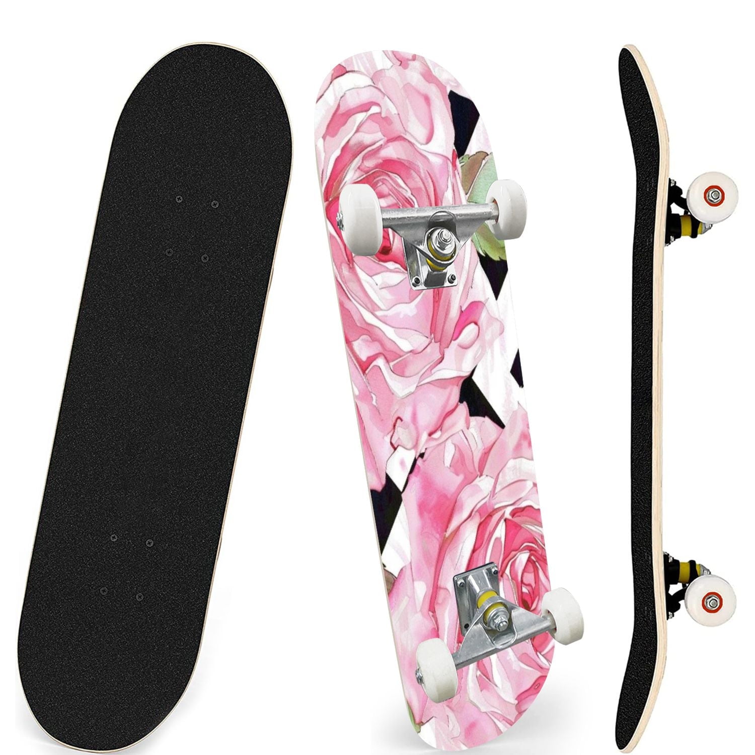 Skateboards for Beginners roses pink geometric 7 Layer Maple Wood ...