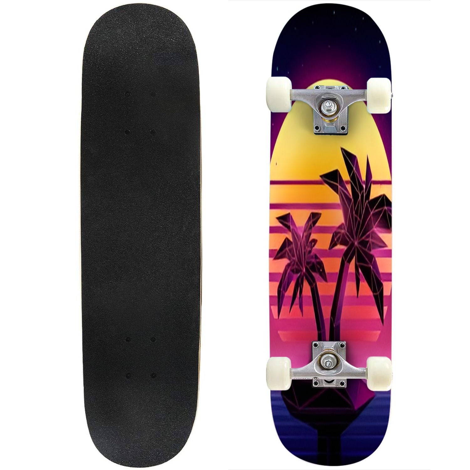 Skateboards palm tree a ocean computer world Retro Wave music album ...