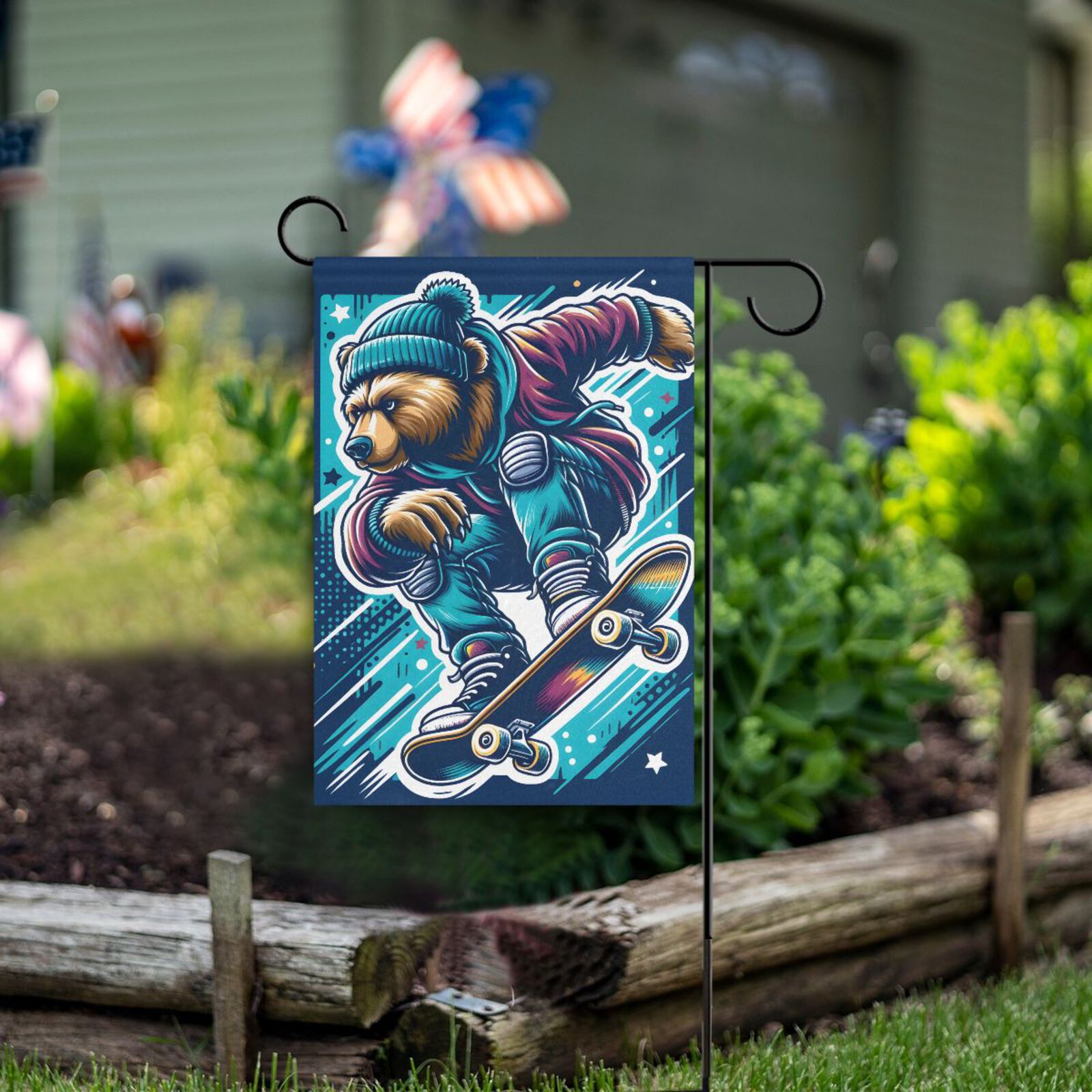 Skater Bear Skateboard Garden Flag Double Sided Outdoor Banners for ...