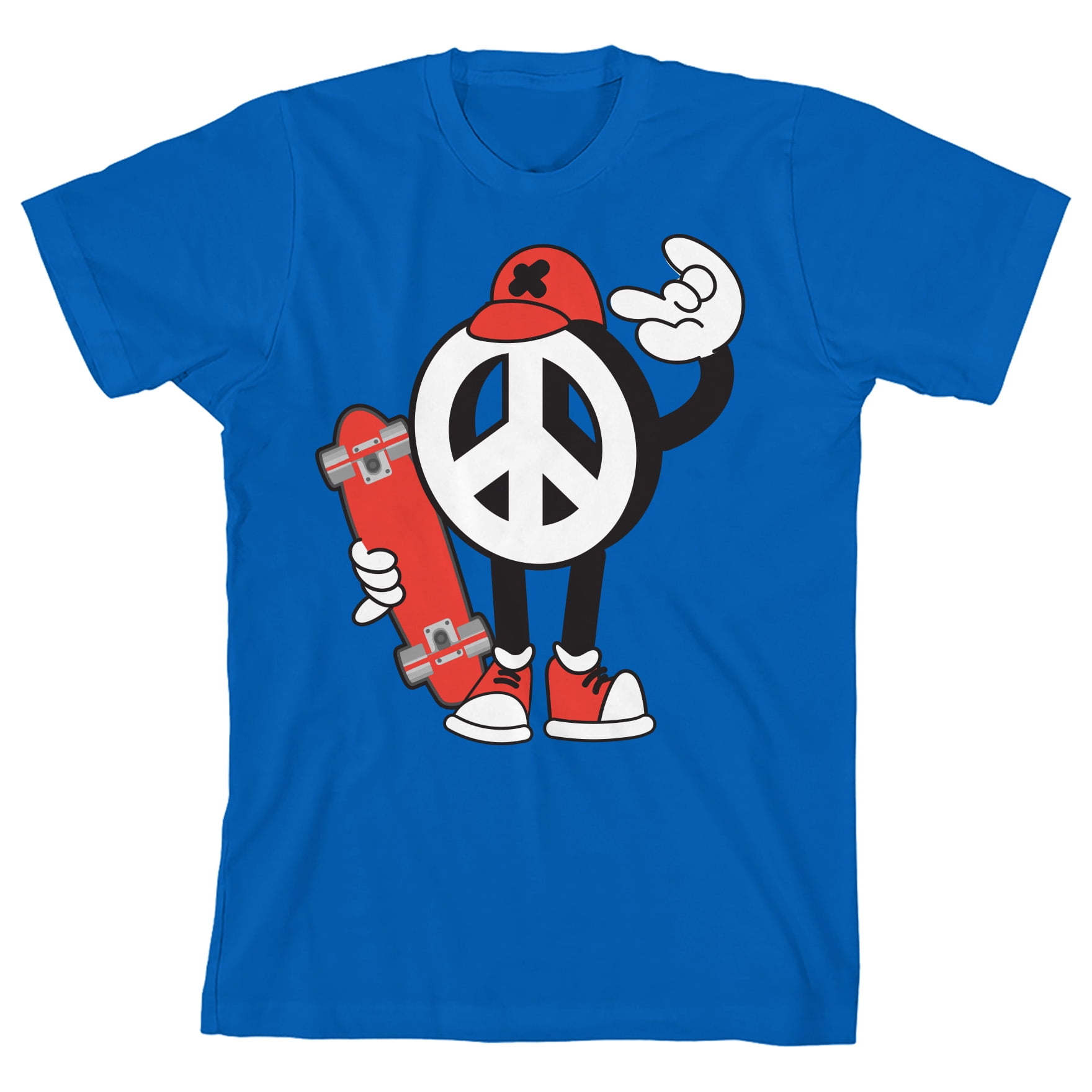 Skater Peace Sign Youth Royal Blue Short Sleeve Crew Neck Tee - Walmart.com