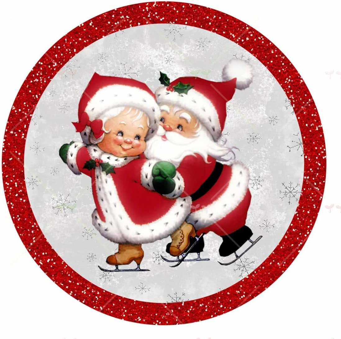 Skating Santa and Mrs.Claus Christmas Sign Round Christmas Sign for ...