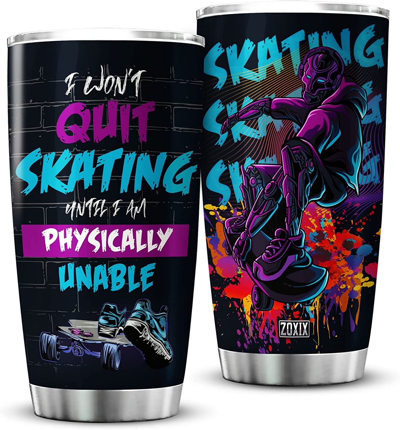 Skating Tumbler With Lid For Coffee 20oz Skateboarding Gifts For Boys ...