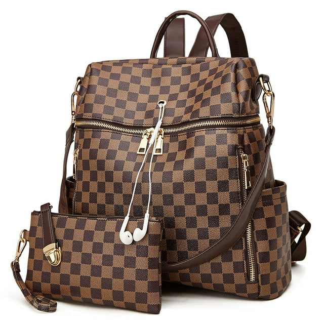 Skearow Anti-Theft Checkered Backpack,PU Vegan Leather Laptop Computer ...