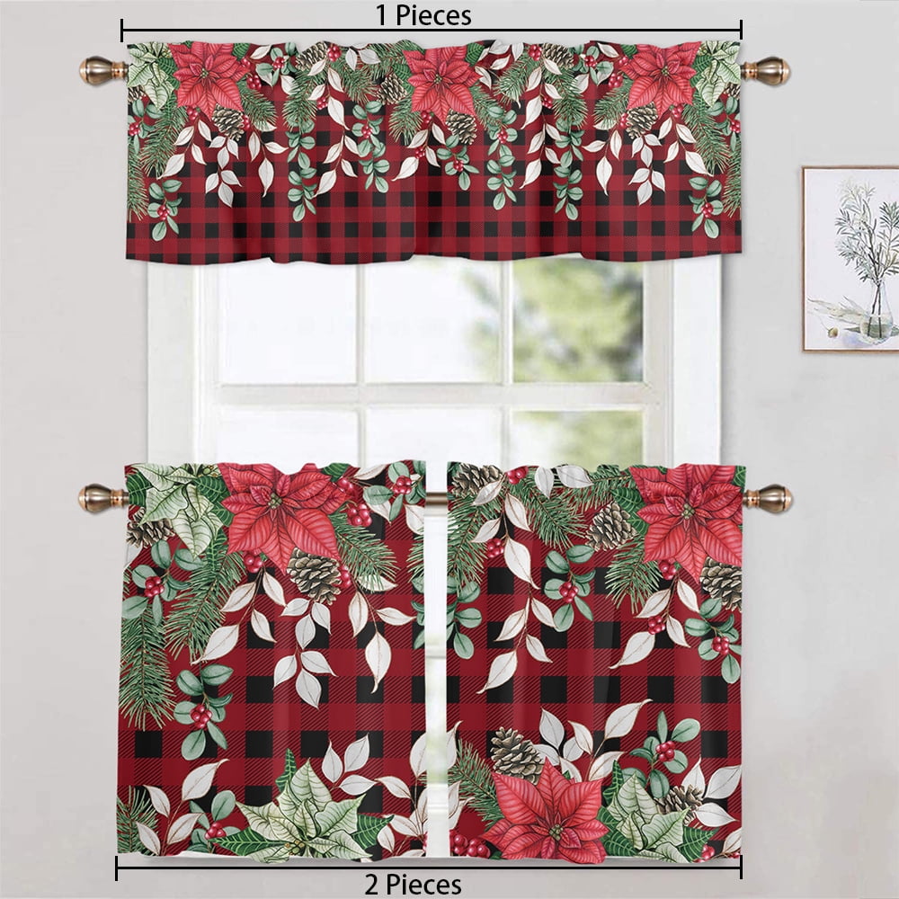 Skearow Thermal Insulated Kitchen Valance Christmas Cafe Tier Scarf ...