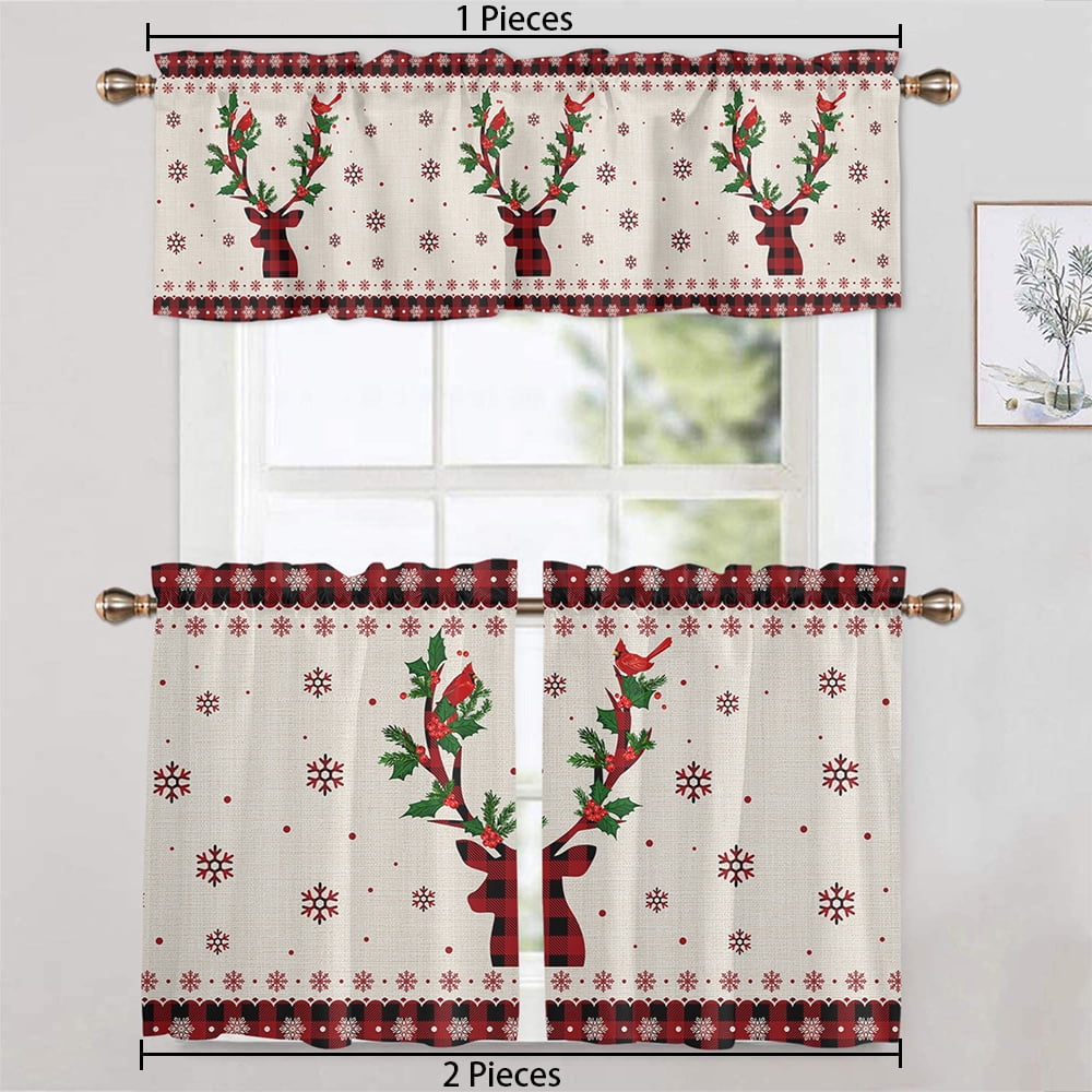 Skearow Thermal Insulated Kitchen Valance Christmas Cafe Tier Scarf ...