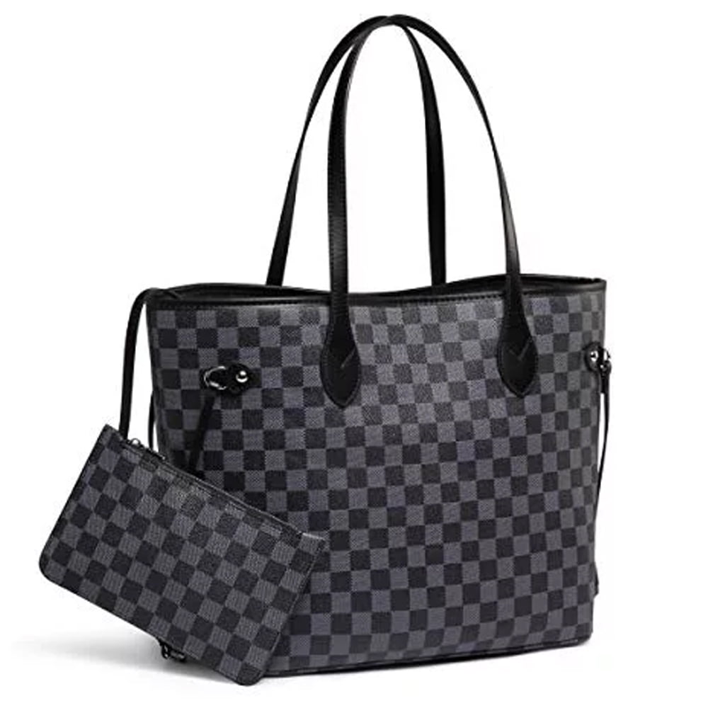 Skearow Women Classic Checkered Tote Shoulder Handbags PU Vegan Leather ...