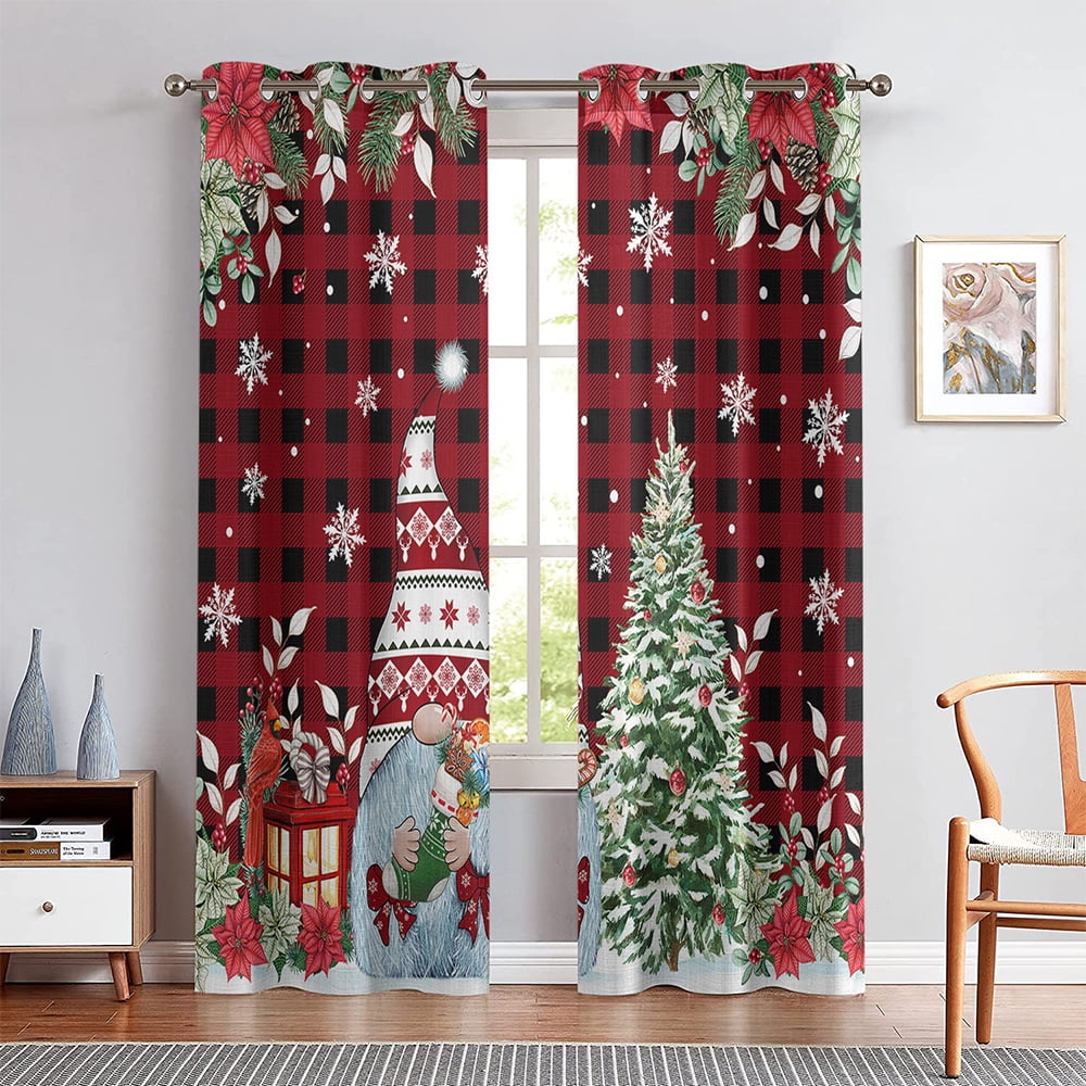 Skearow Xmas Drapes Grommet Christmas Curtains Blackout Linen Textured ...