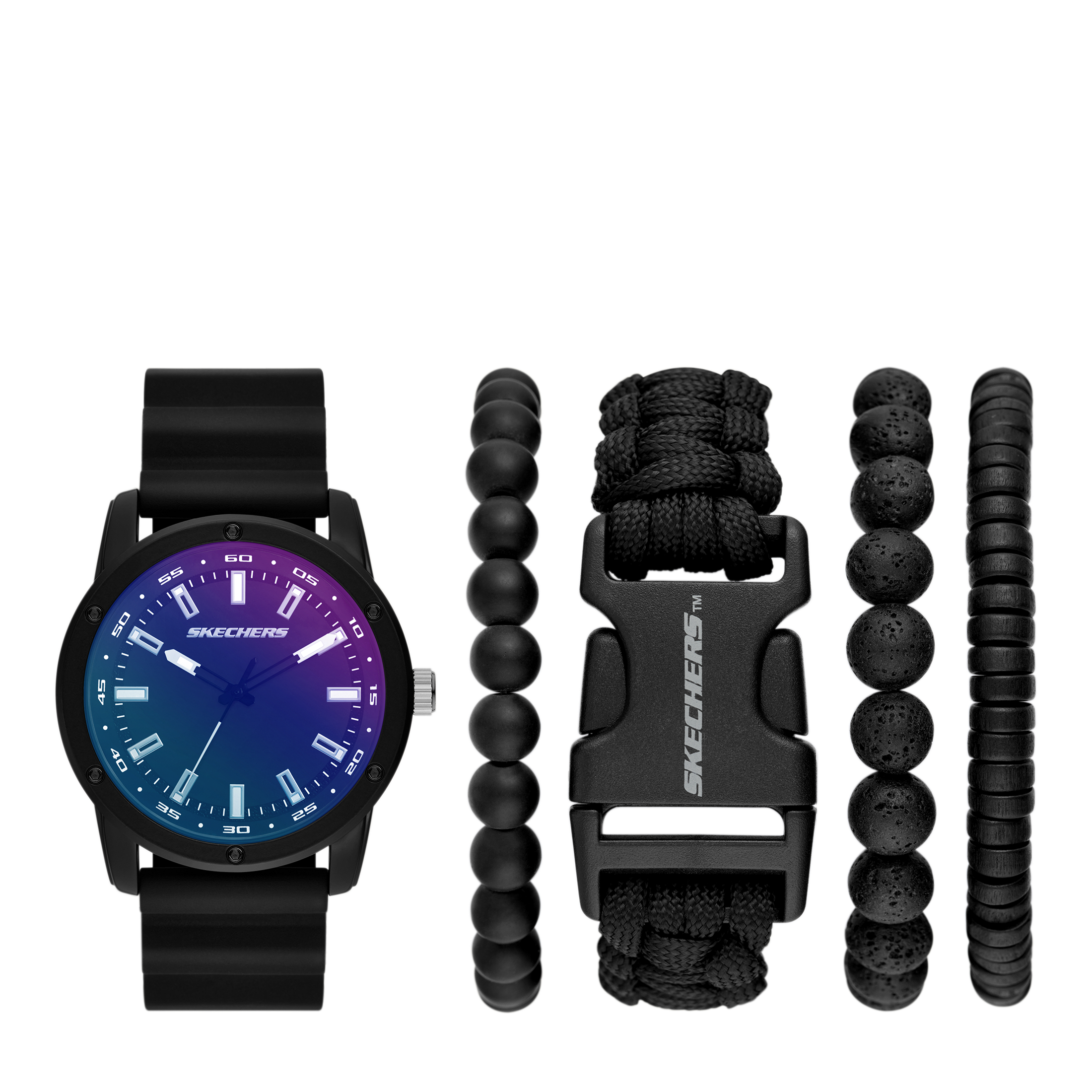 Skechers Men's Laser Crystal Three-Hand, Black Alloy Watch and Bracelet ...
