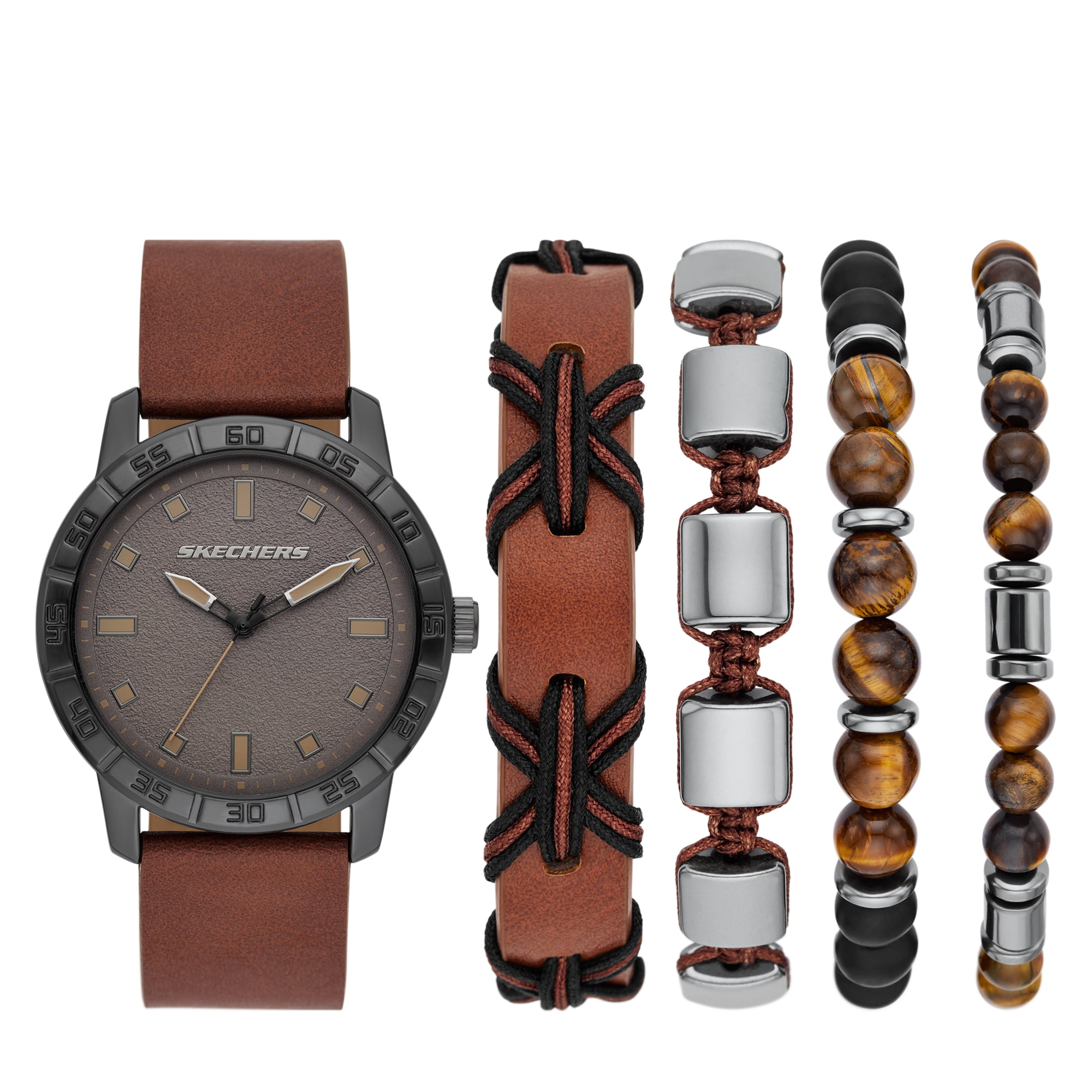 Skechers Men's Stackable Three-Hand, Gunmetal Alloy Watch and Bracelet ...