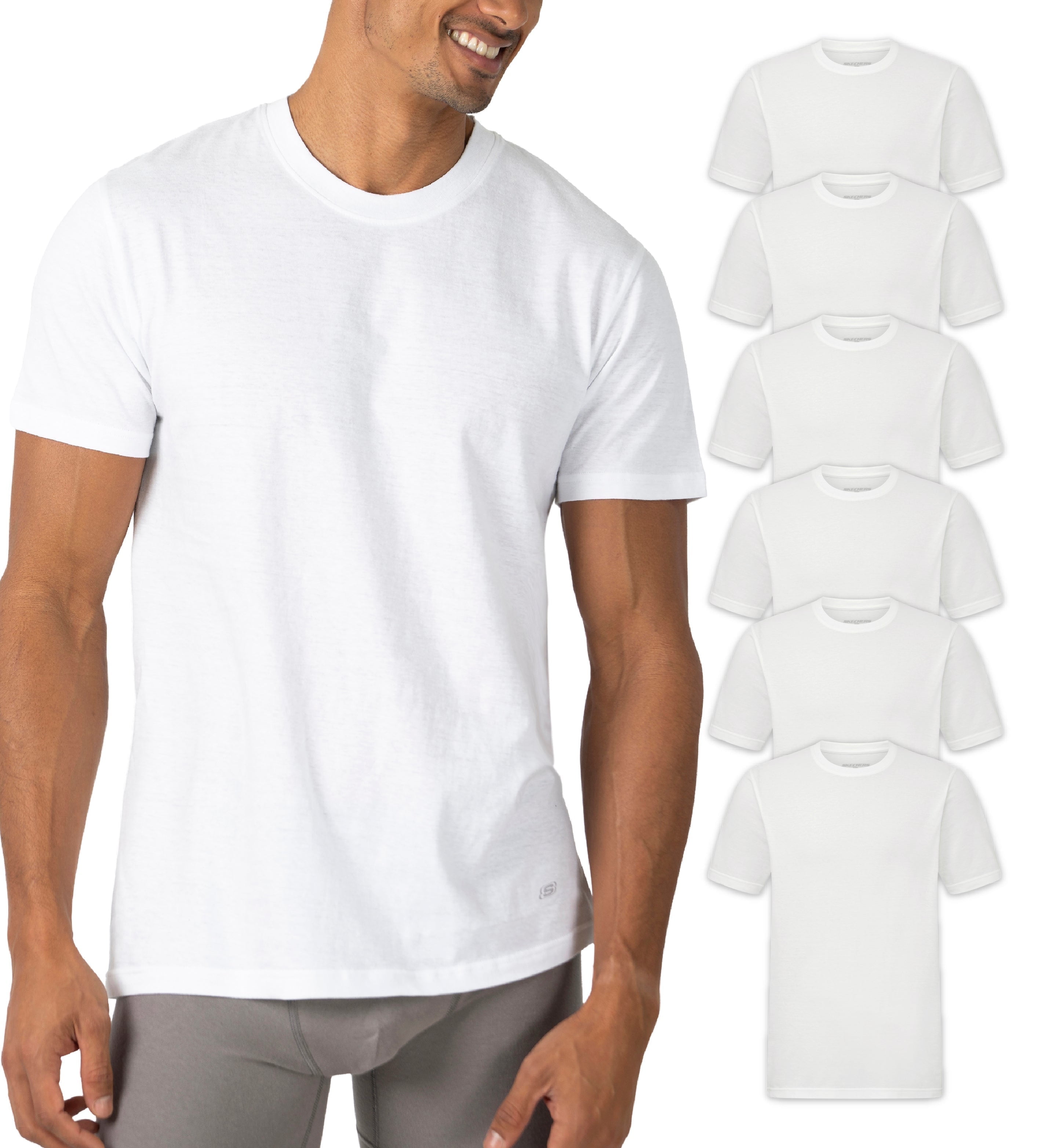 Skechers Men’s Crew Neck Undershirts 6-Pack – White, Medium, Camisetas ...