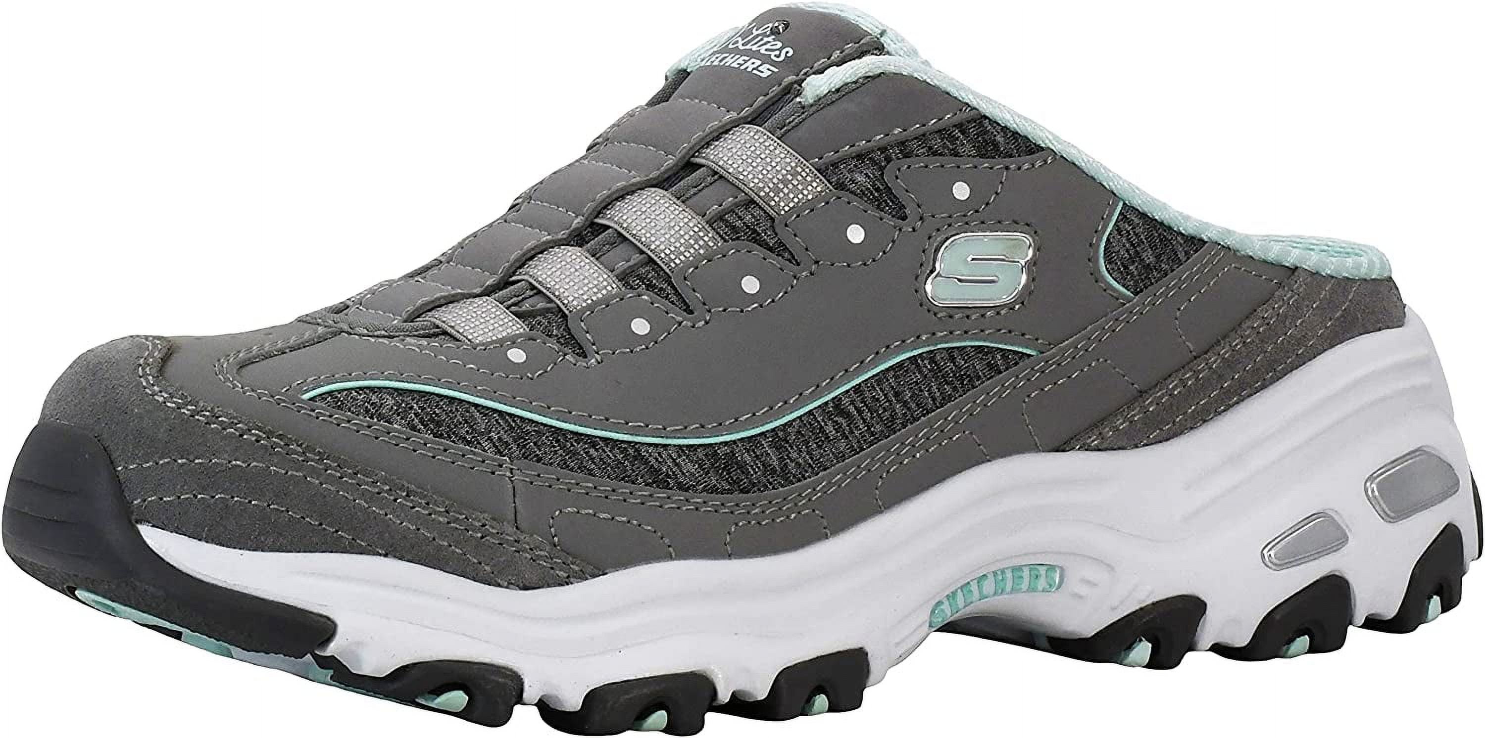 Skechers Women's D'Lites Slip-On Mule Sneaker Grey/Mint 8 - Walmart.com