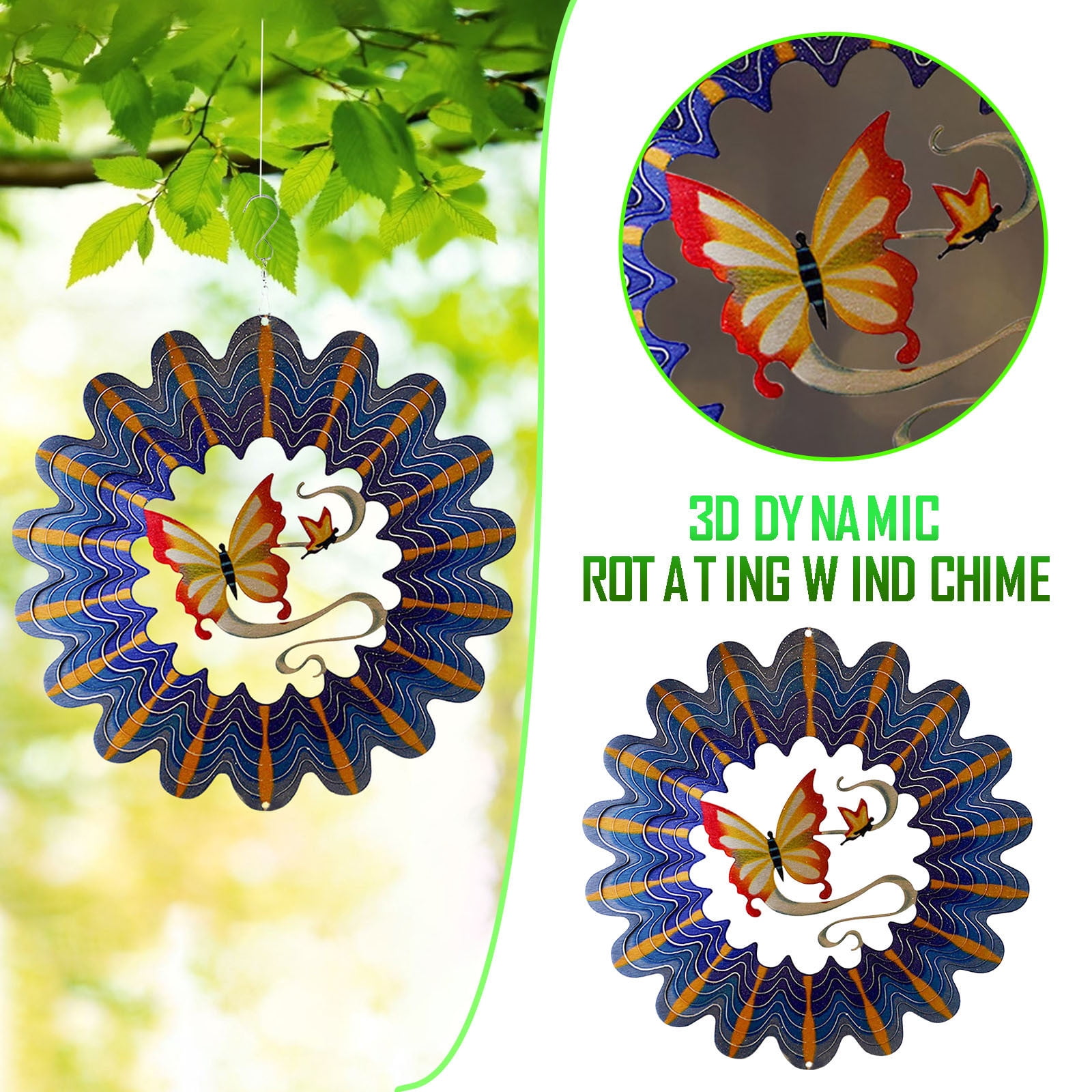 Skegnu Decoration Metal Wind Spinner-3D Hanging Rotating Wind Chimes ...