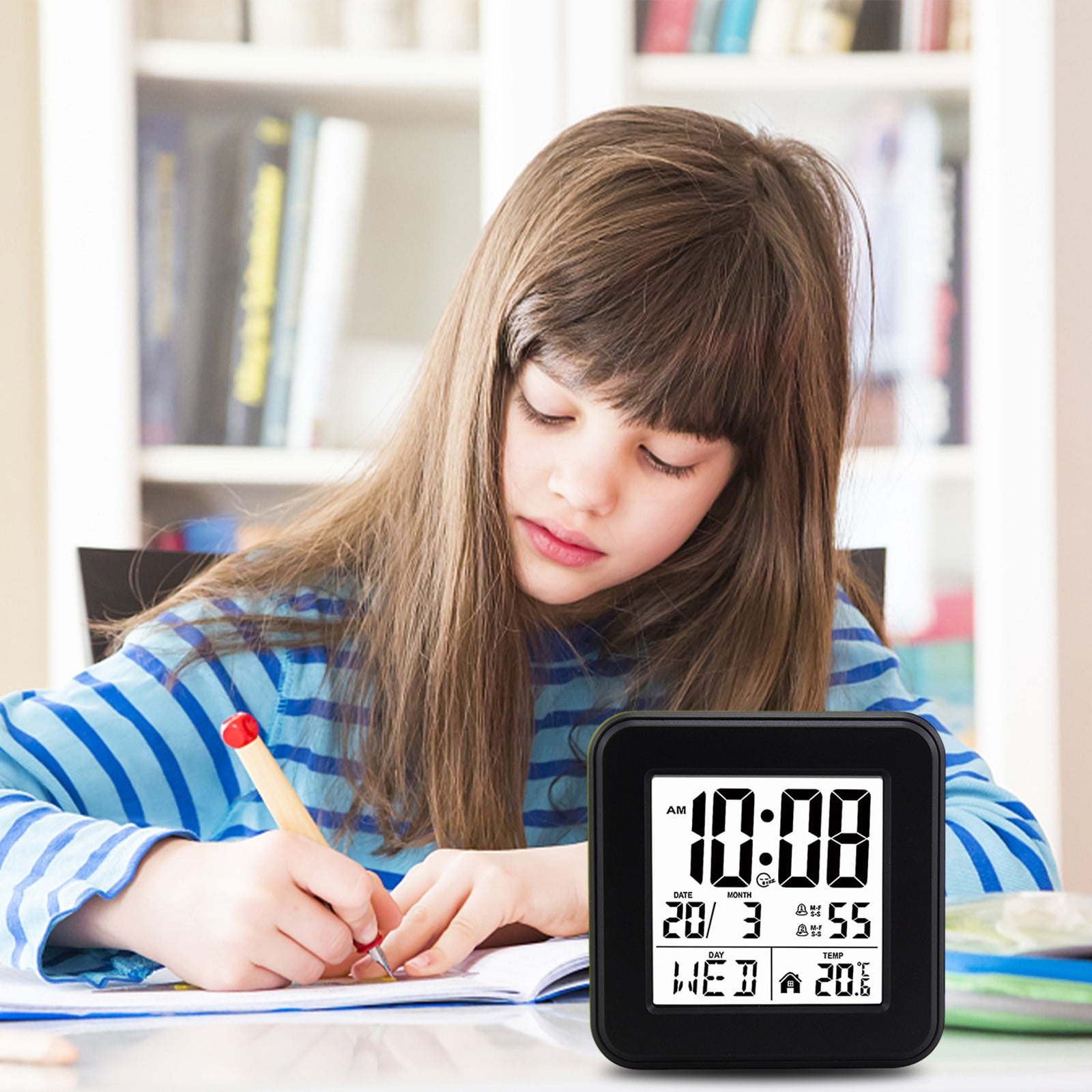 Skegnu Digital Alarm Clock With LCD Display Temperature Humidity Screen ...