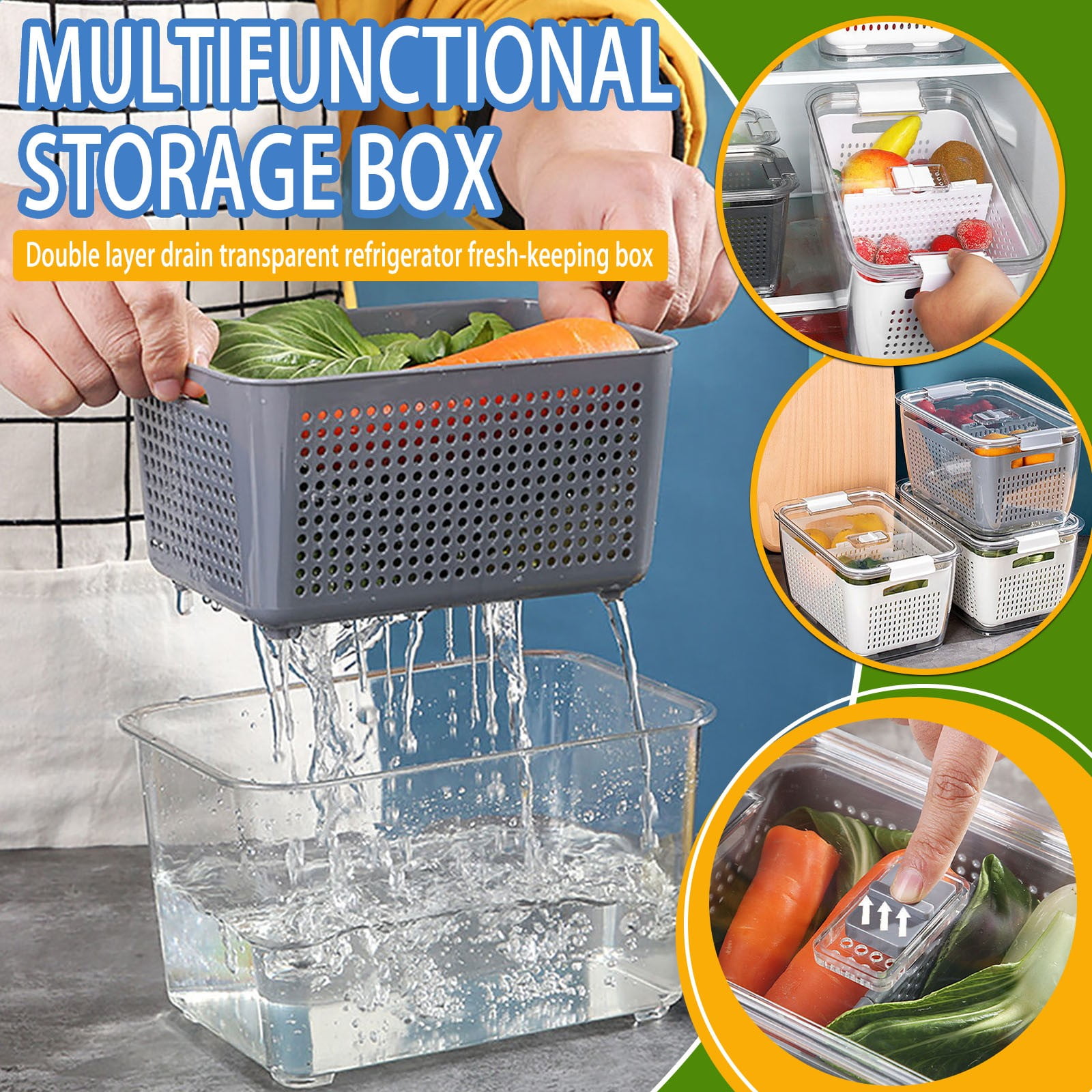 Skegnu Fruit Vegetable Storage Containers For Fridge Draining Fresh ...