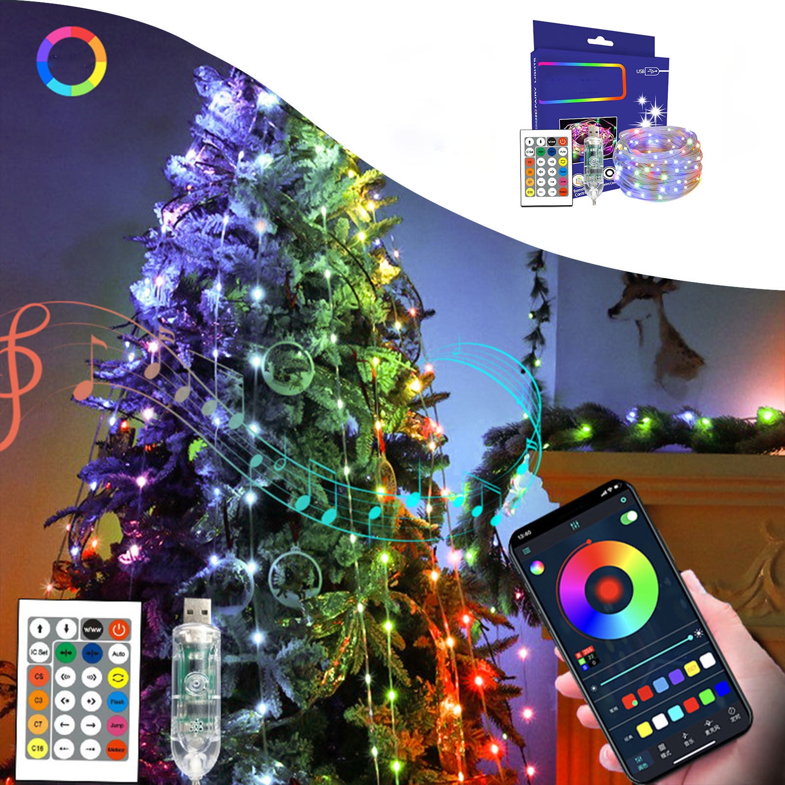 Skegnu Home Decor 20 Meters LED USB String Light, Music Sync Smart ...