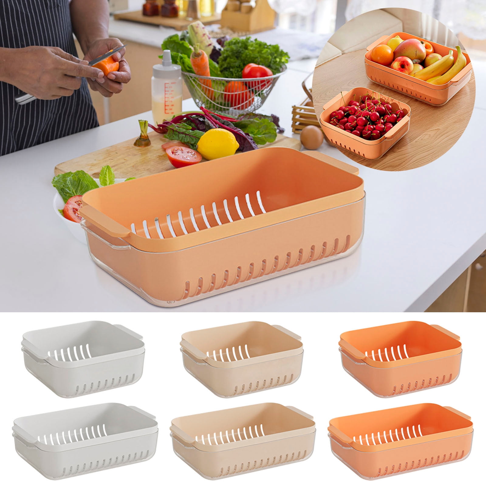 Skegnu Kitchen Double-layer Drainage Basket Vegetable Washing Basin ...
