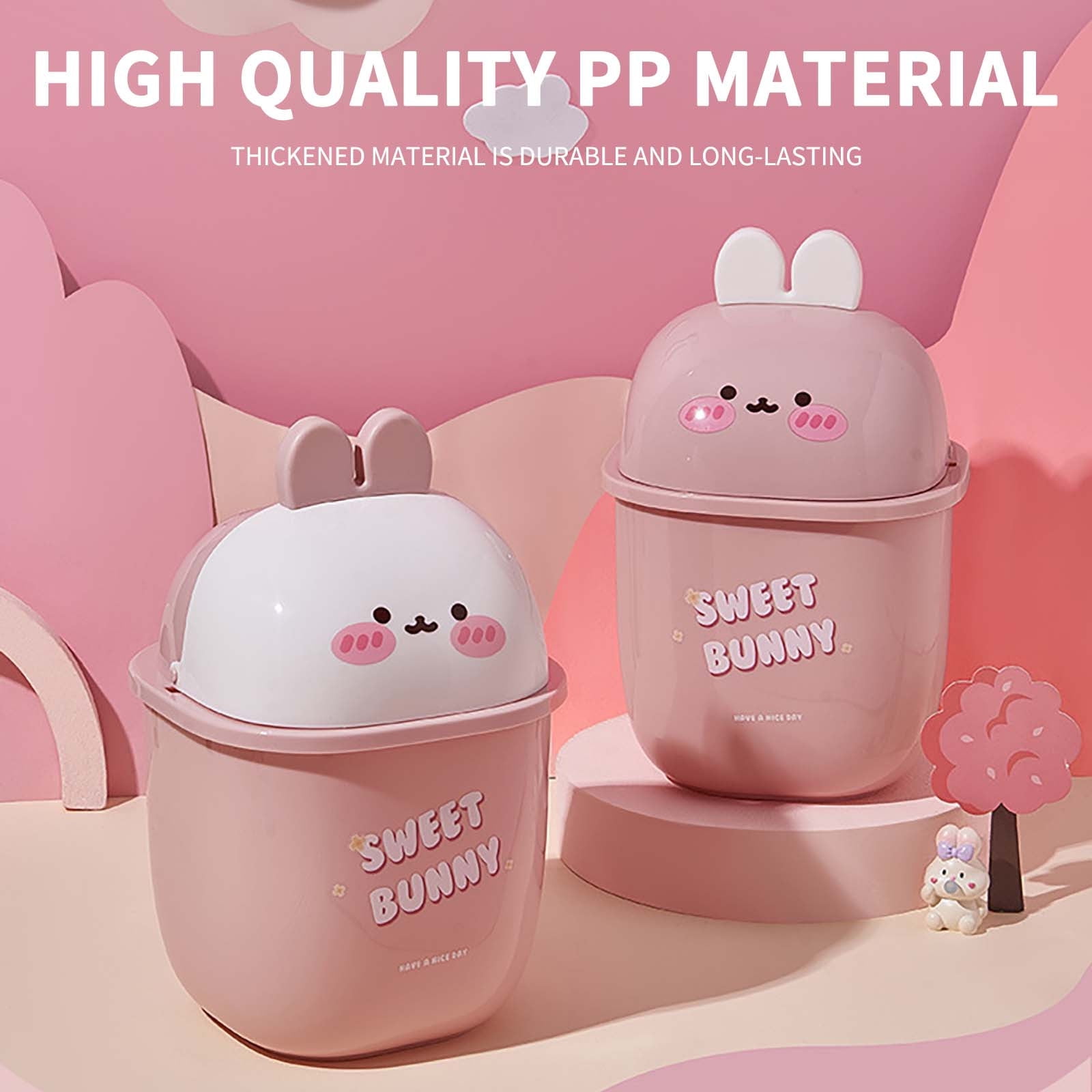 Skegnu Mini Trash Can With Lid Cute Rabbit Tabletop Flip Small Trash ...