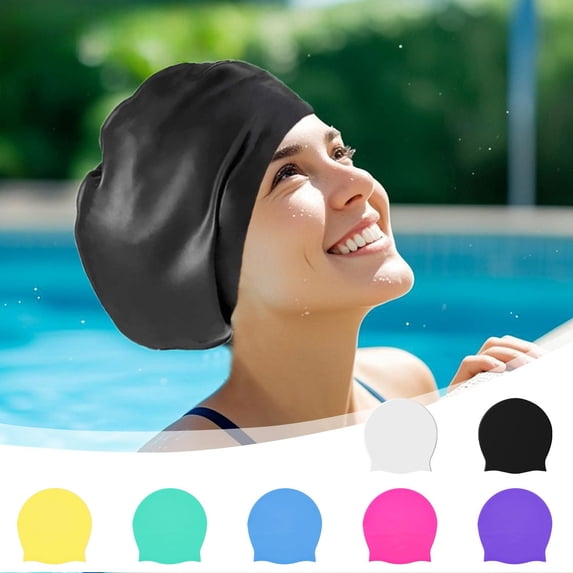 Skegnu Silicone Swim Cap for Women and Men Large Swimming Cap for Long ...