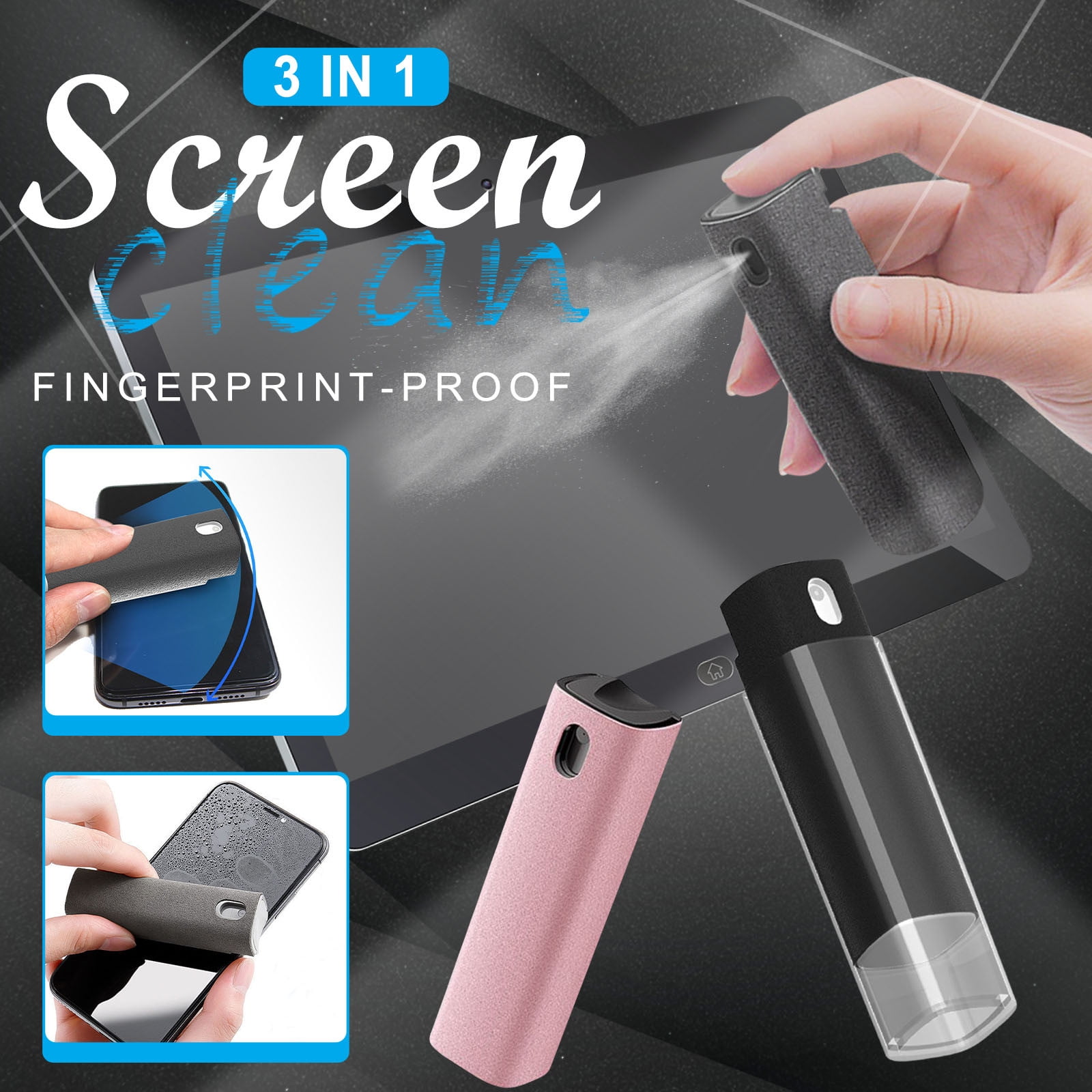 Skegnu Up to 50% off 3 In 1 Fingerprint-proof Screen Cleaner Spray Wipe ...