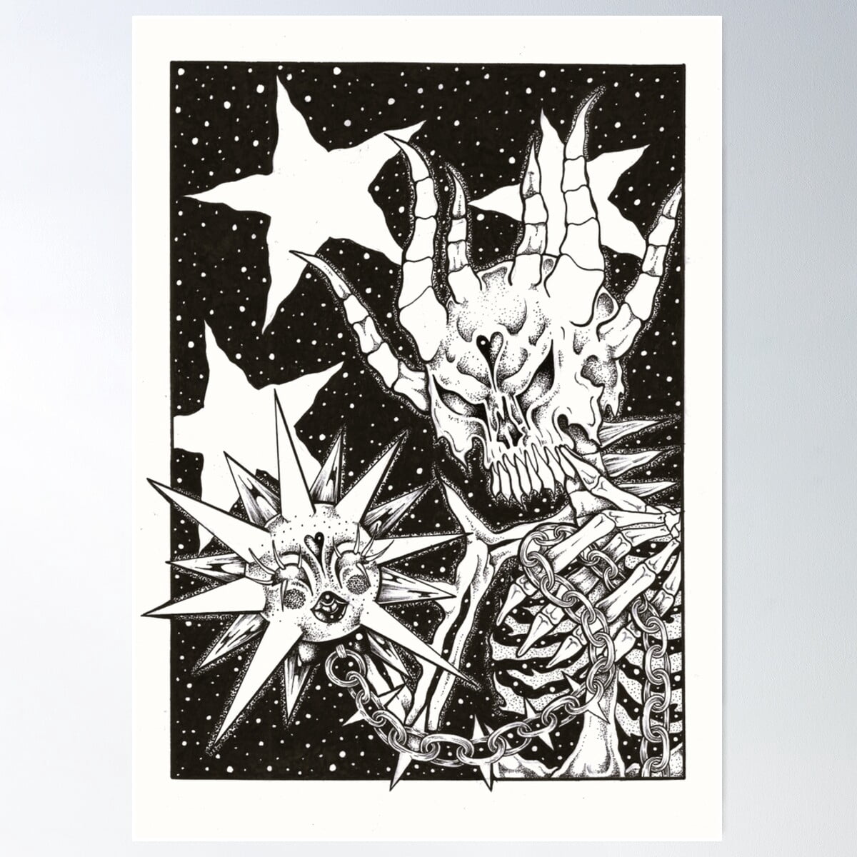 Skeleflail, Gothic Skeleton Illustration Poster Wall Art, Modern Wall ...