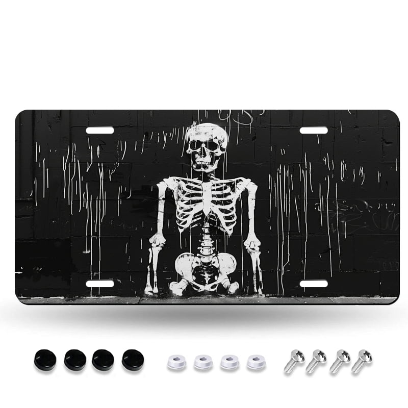 Skeletal Figure in Street Art Style Front License Plate, Decorative ...