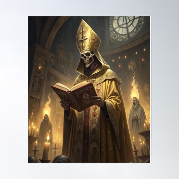 Skeletal Priest In A Church Poster Wall Art, Modern Wall Decor For ...