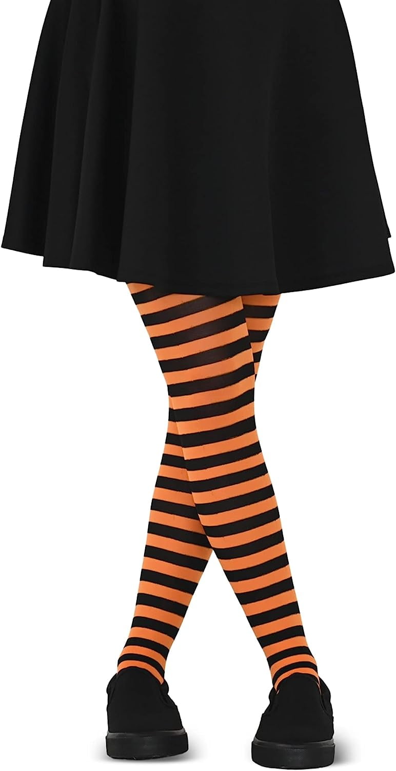 Skeleteen Black and Orange Striped Tights, Nylon Stretch Pantyhose for ...