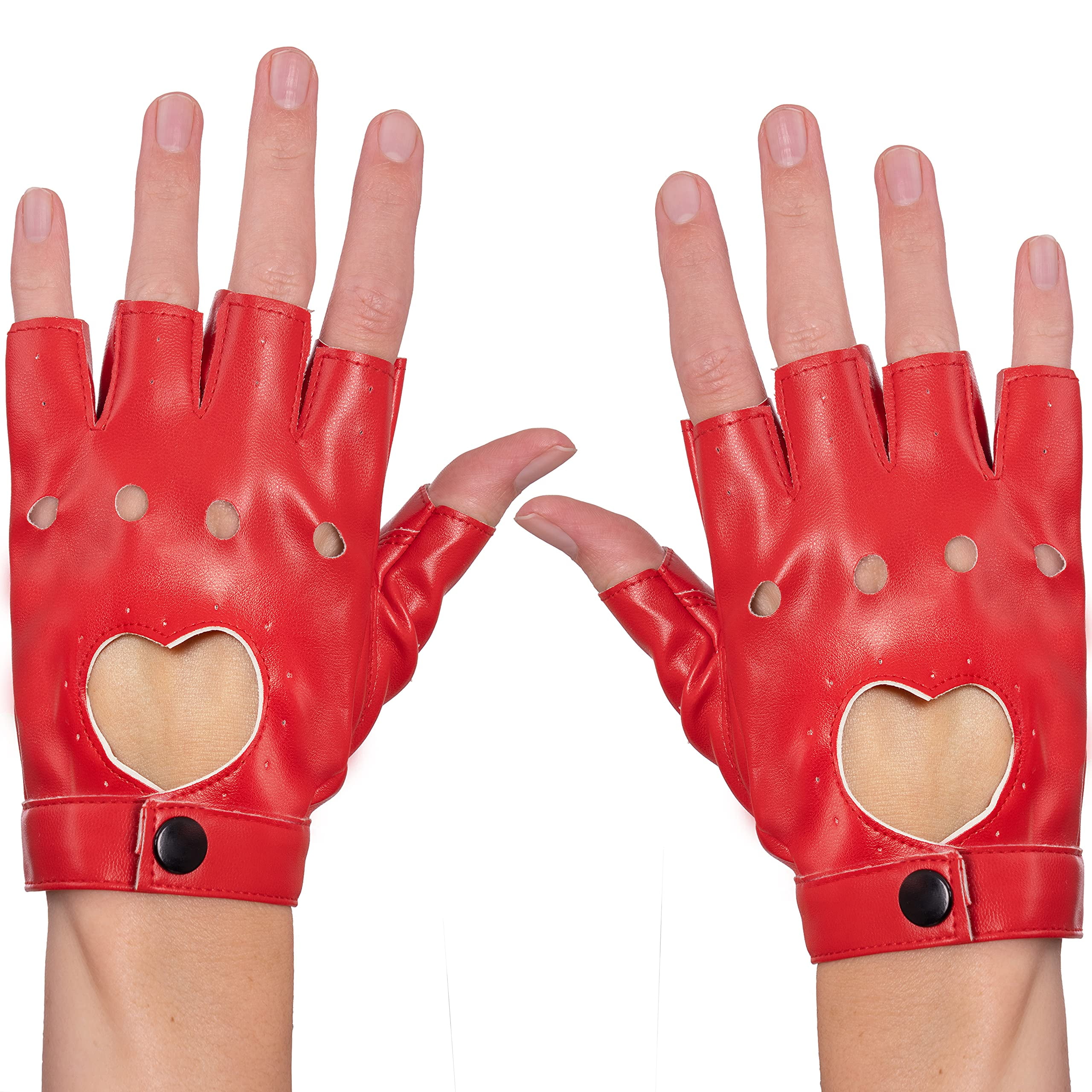 Skeleteen Fingerless Biker Jazz Gloves - 80s Style Gothic Red Faux ...