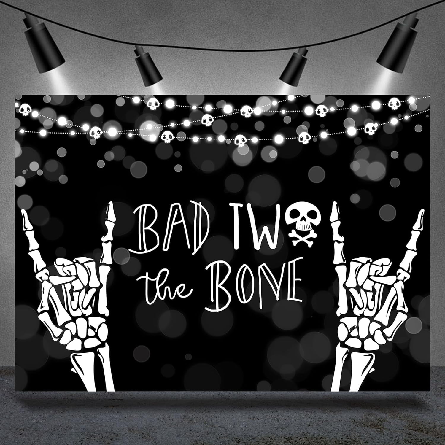 Skeleton 2nd Birthday Backdrop Bad Two the Bone Black Halloween Boys ...