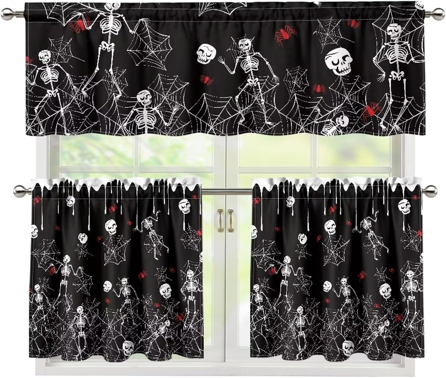 Skeleton 3 Piece Curtains Tiers and Valances Set Waterproof Rod Pocket ...