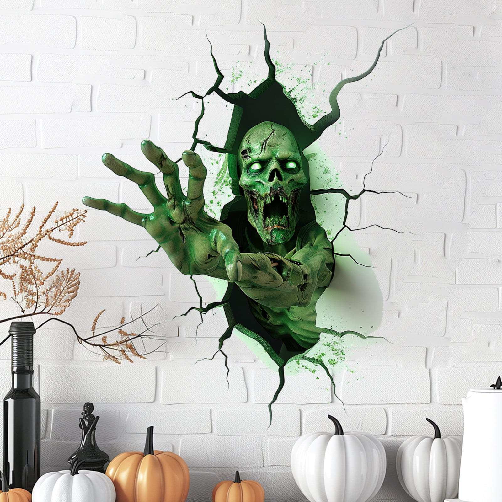 Skeleton 3D Halloween Wall Decals Breaking Through Wall Stickers For ...