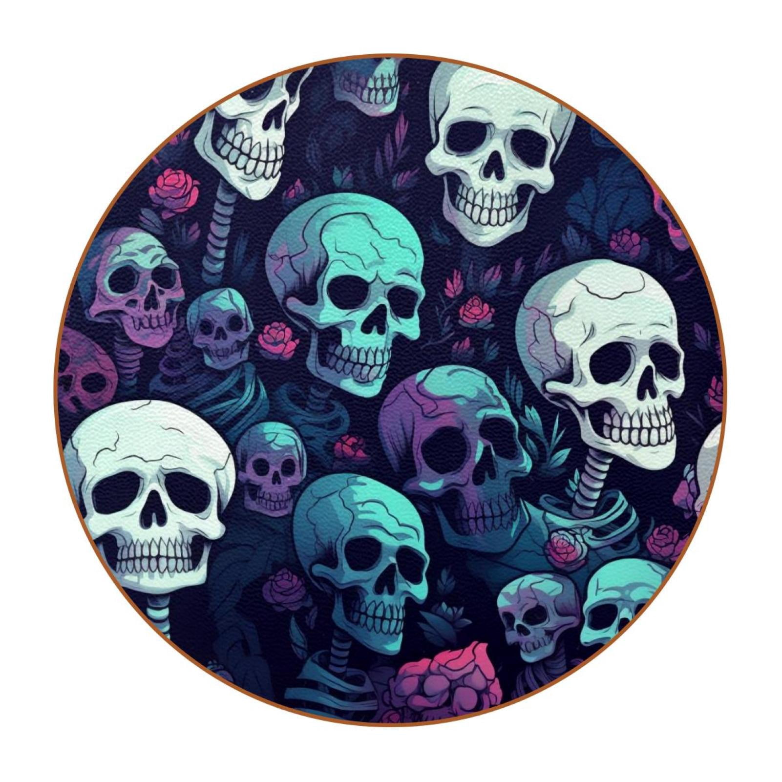 Skeleton 6pcs Round Coasters Set, Microfiber Leather Drink Coasters ...
