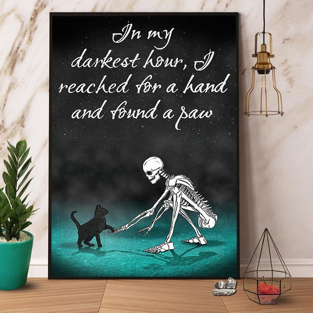 Skeleton And Black Cat In My Darkest Hour Find A Paw Paper Poster No ...
