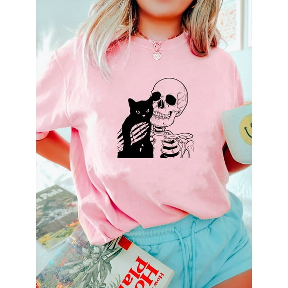 Skeleton And Cat T-Shirt - Walmart.com