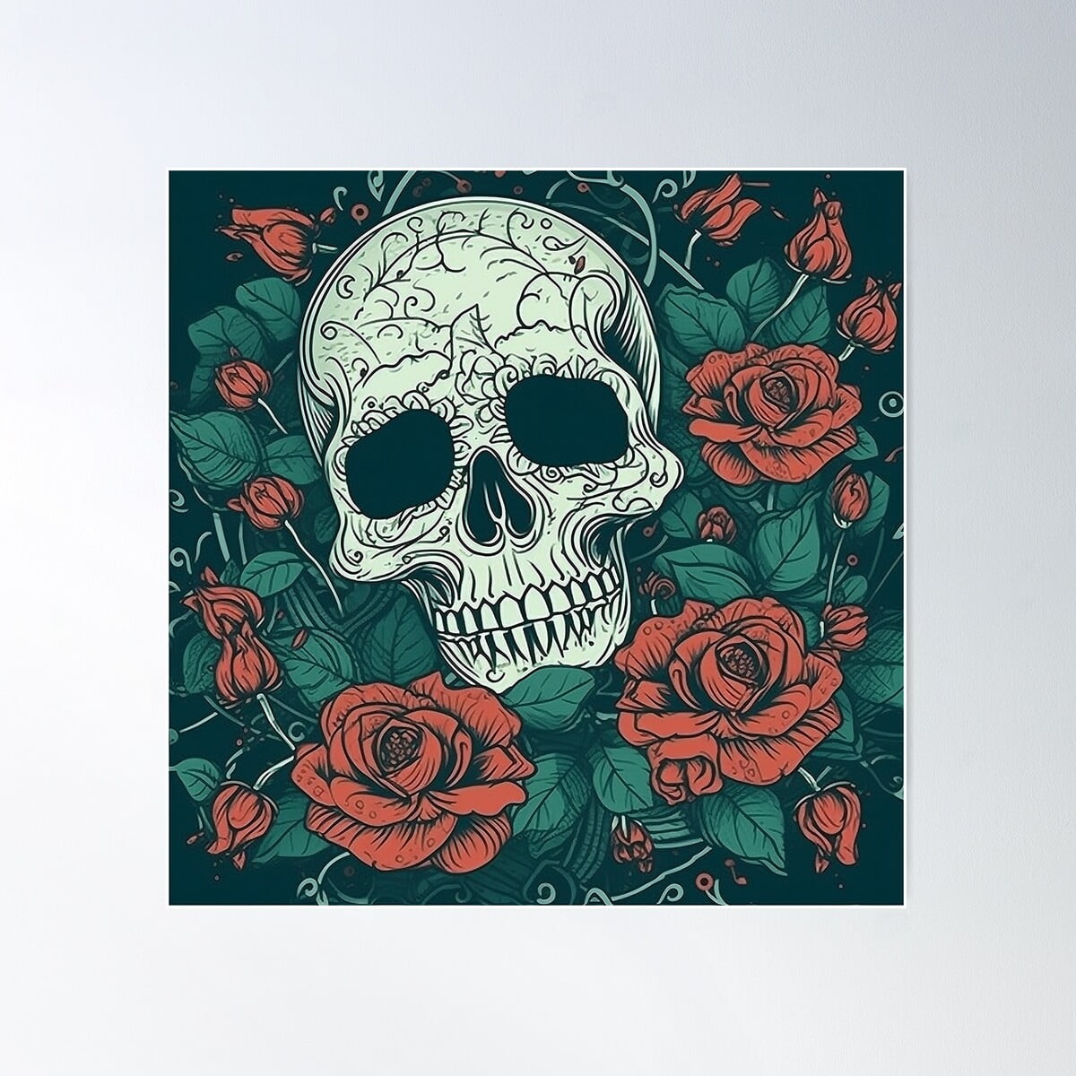 Skeleton And Roses Poster Wall Art, Modern Wall Decor For Living Room ...