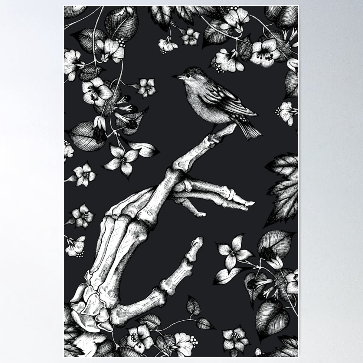 Skeleton And Sparrow Poster Wall Art, Modern Wall Decor For Living Room ...