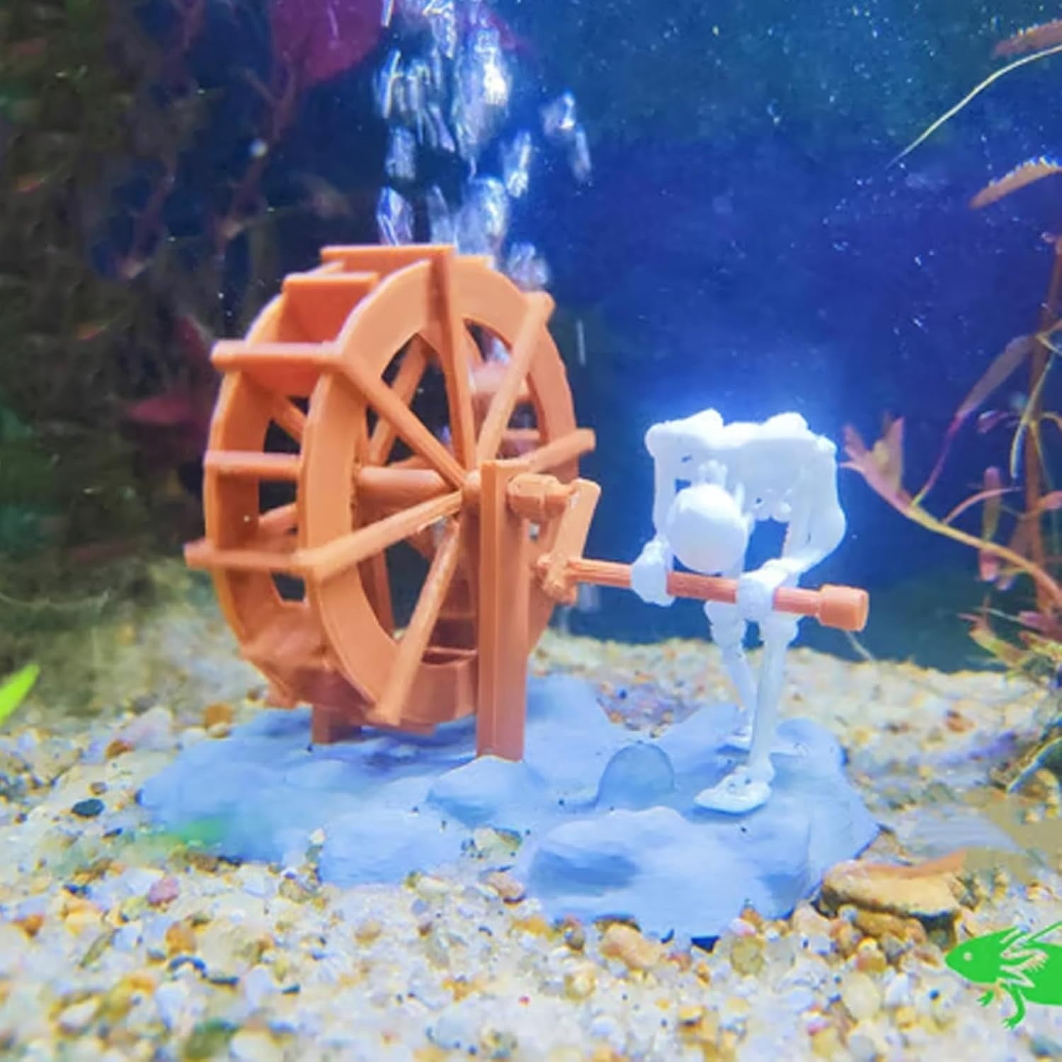 Skeleton Aquarium Decoration, Air Driven Moving Water Wheel Fish Tank ...