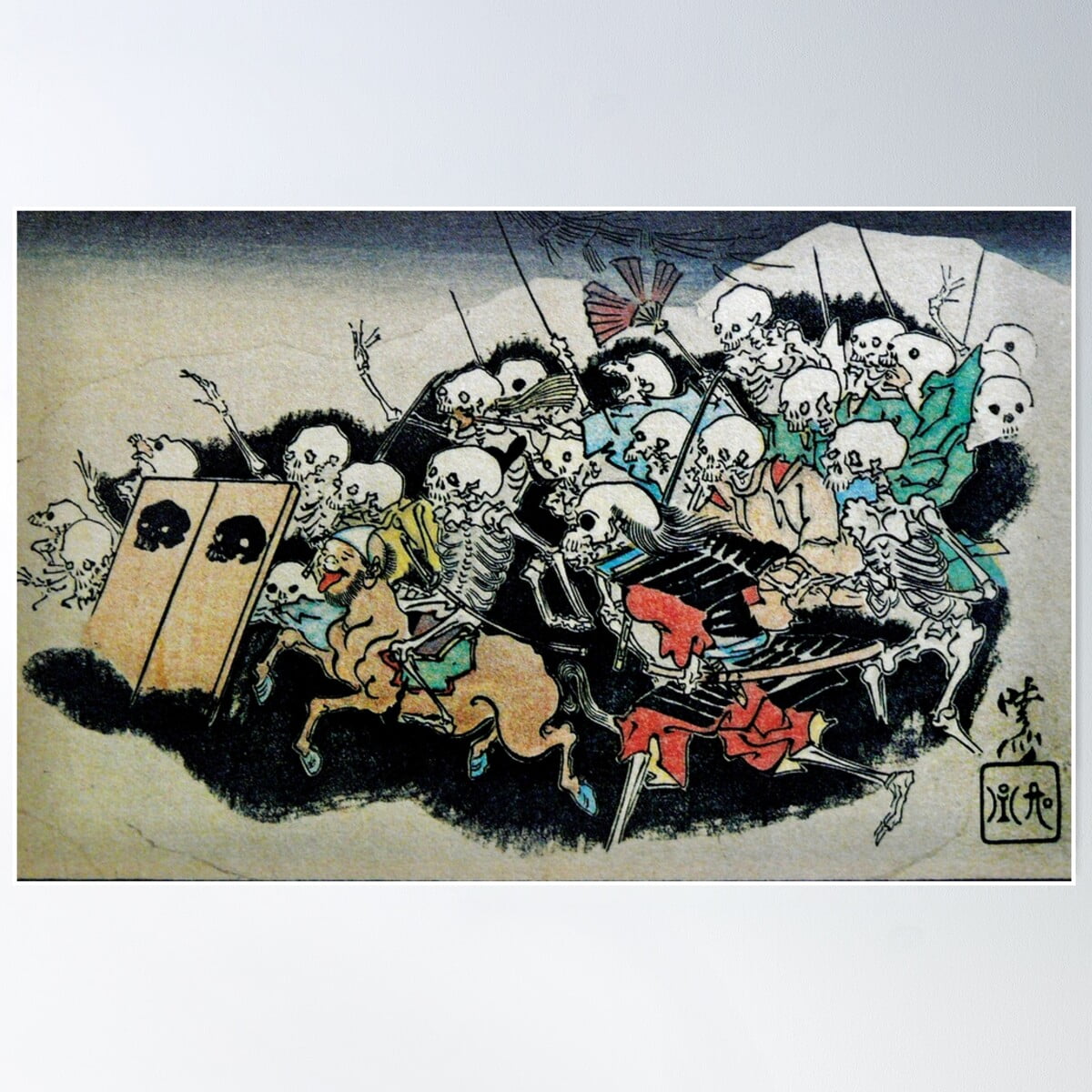 Skeleton Army Japanese Woodcut Poster Wall Art, Modern Wall Decor For ...