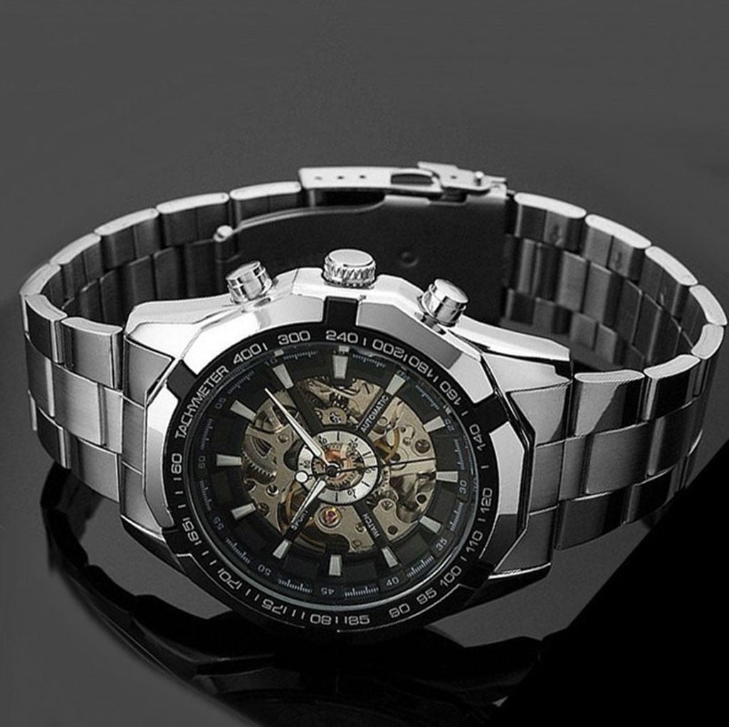 Skeleton Automatic Watches For Men Stainless Steel Wrist Watch ...