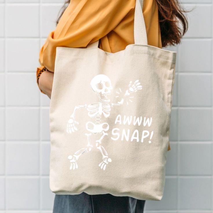 Skeleton Awww Snap Tote Bag, Funny Skeleton Bag, Skeleton Vintage Bag ...