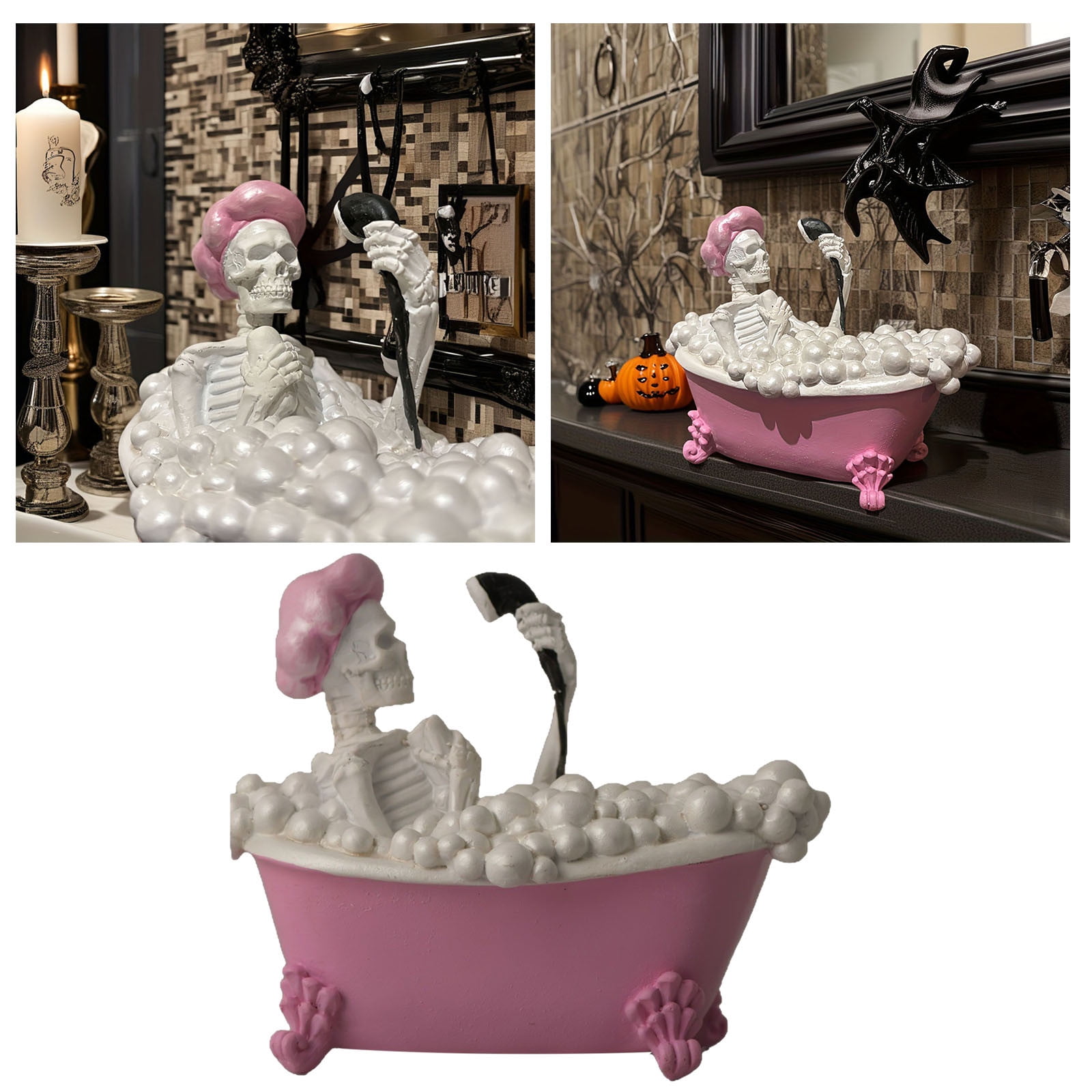 Skeleton Bathing Figurine Pink Bathtub Skeleton Gothic Skeleton Decor ...