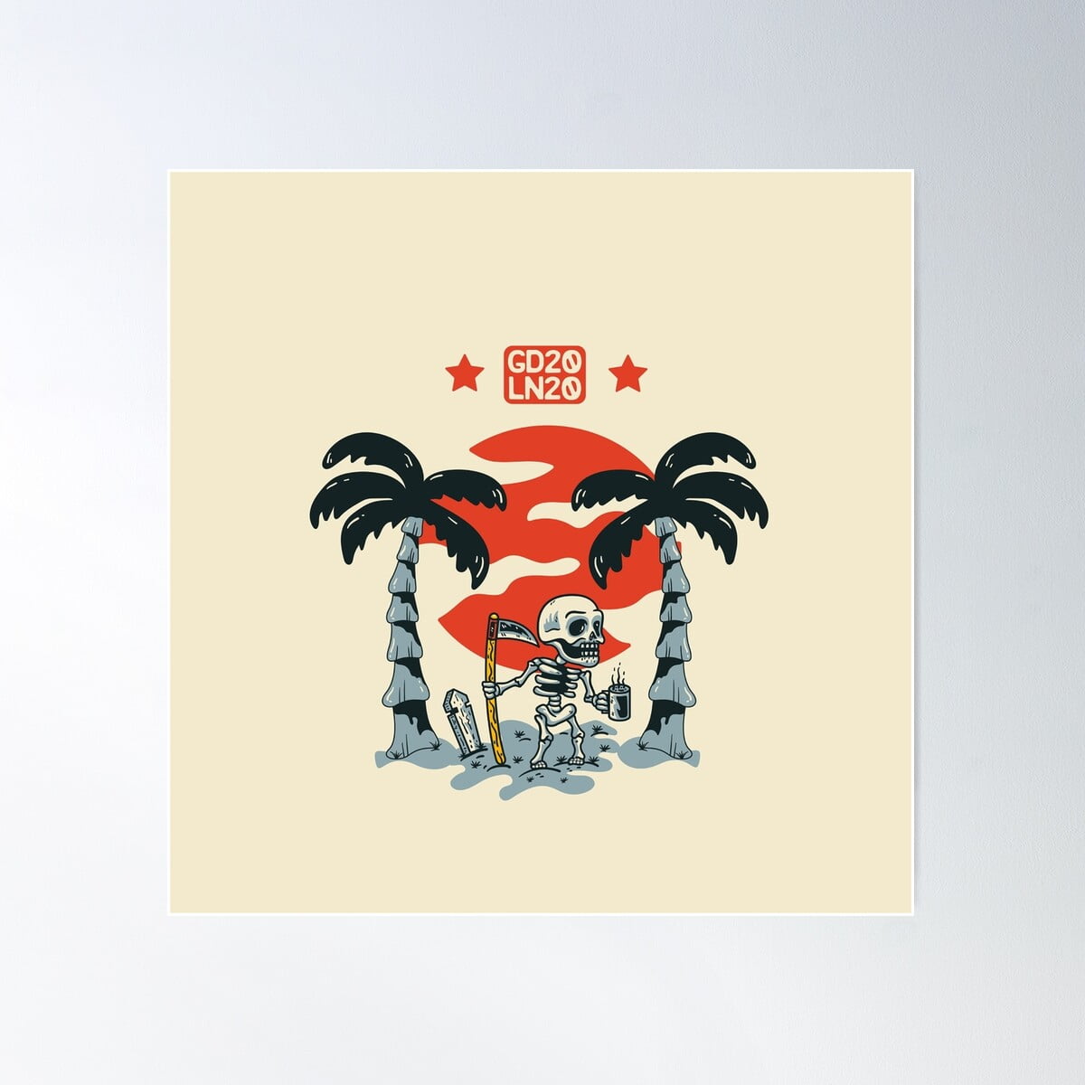 Skeleton Beach Paradise With Stick Poster Wall Art, Modern Wall Decor ...