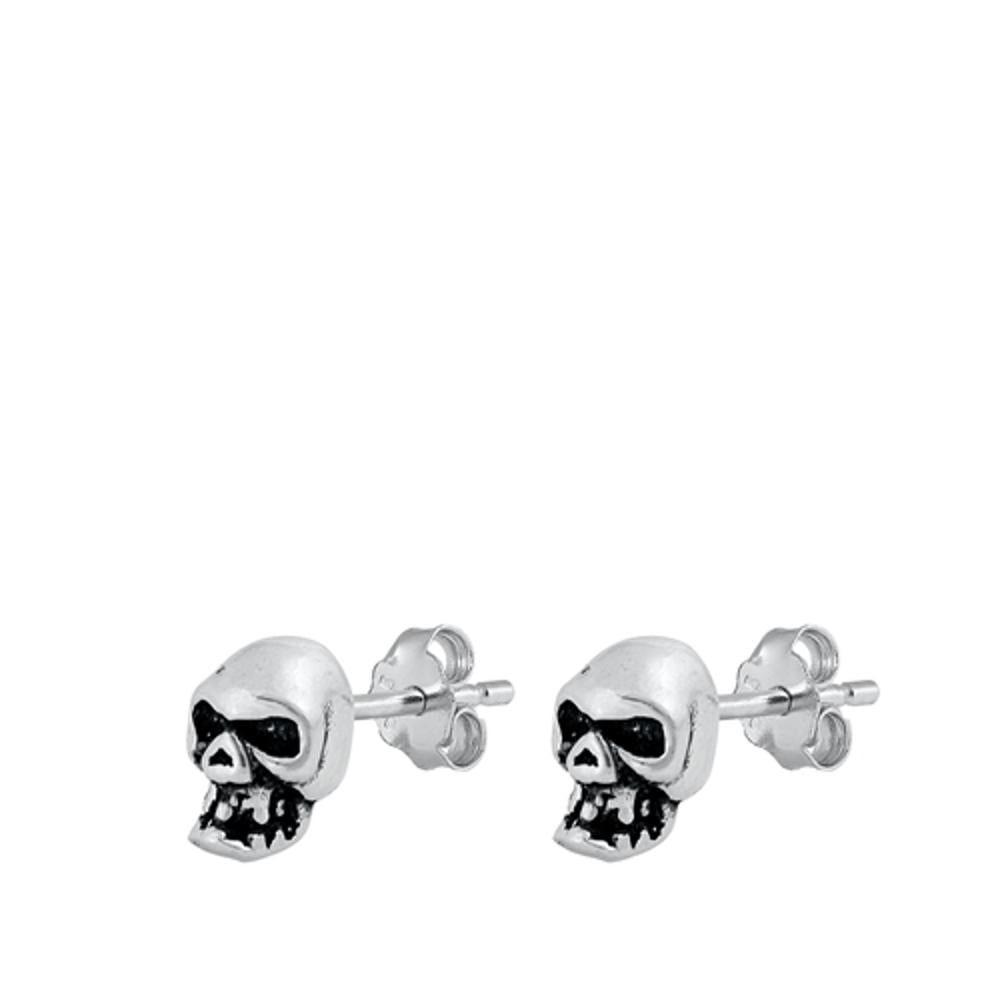 Skeleton Biker Skull Creepy .925 Sterling Silver Spooky Scary Stud ...