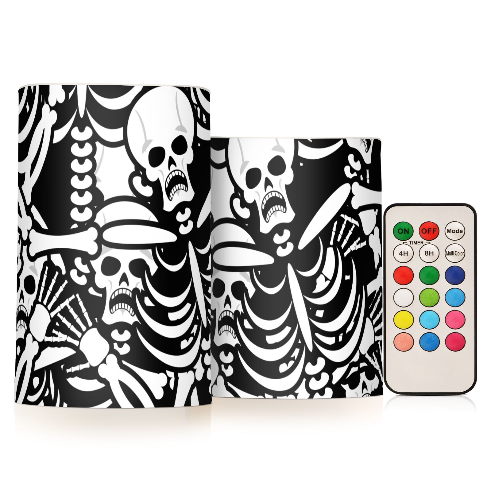 Skeleton Black and White with Bones 2 PCS LED Flickering Flameless ...