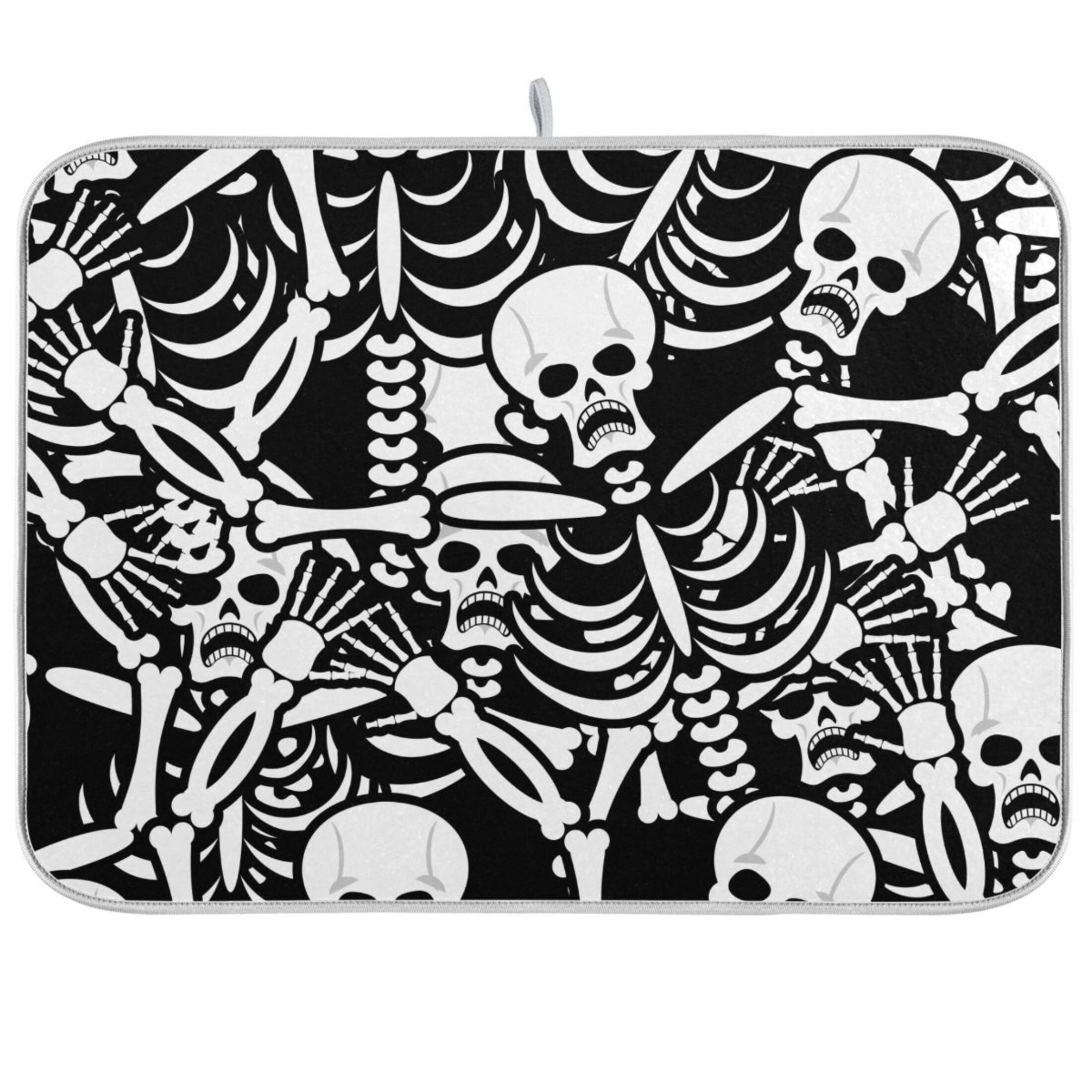 Skeleton Black and White with Bones Dish Drying Mat Microfiber Kitchen ...