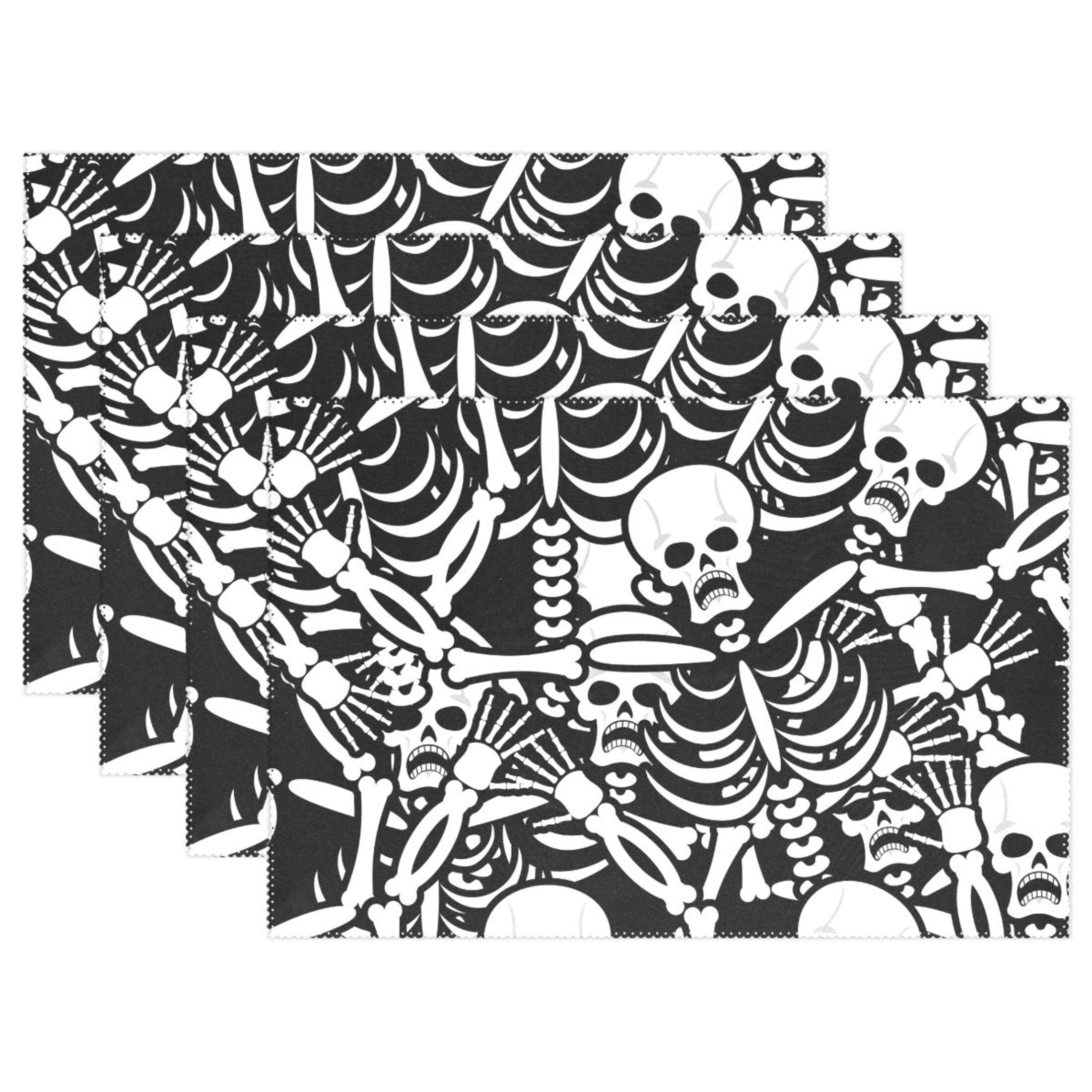 Skeleton Black and White with Bones Placemats Set of 4 Dining Table Mat ...